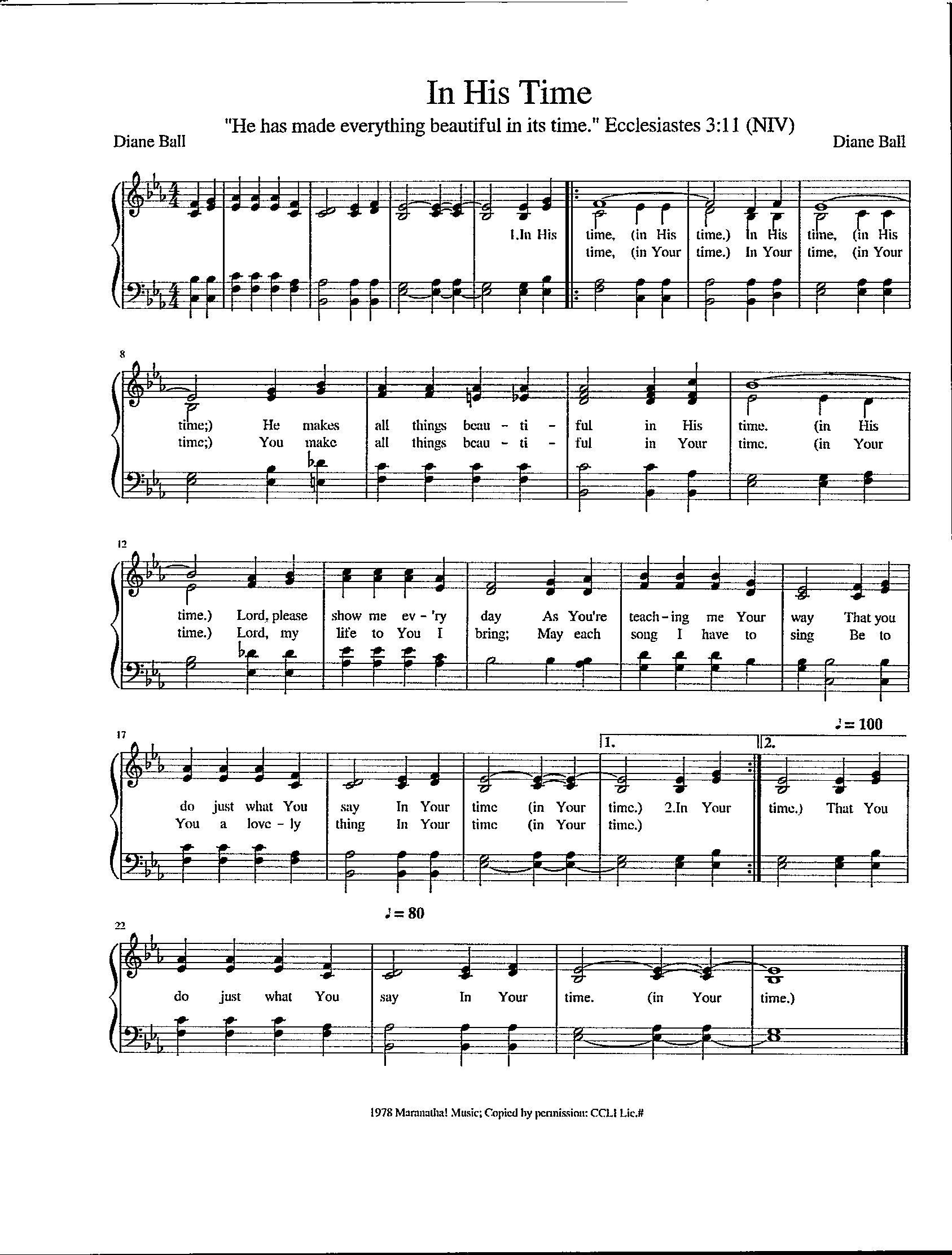 In His Time - Digital Choral Hymn Tune With Lyrics - Key of E Flat - Etsy