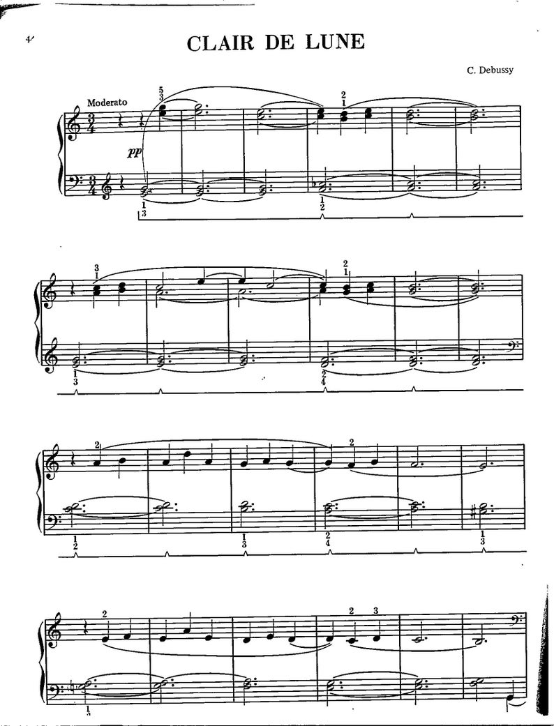 Claire De Lune by Debussy Piano Solo - Digital Sheet Music Key of C ...