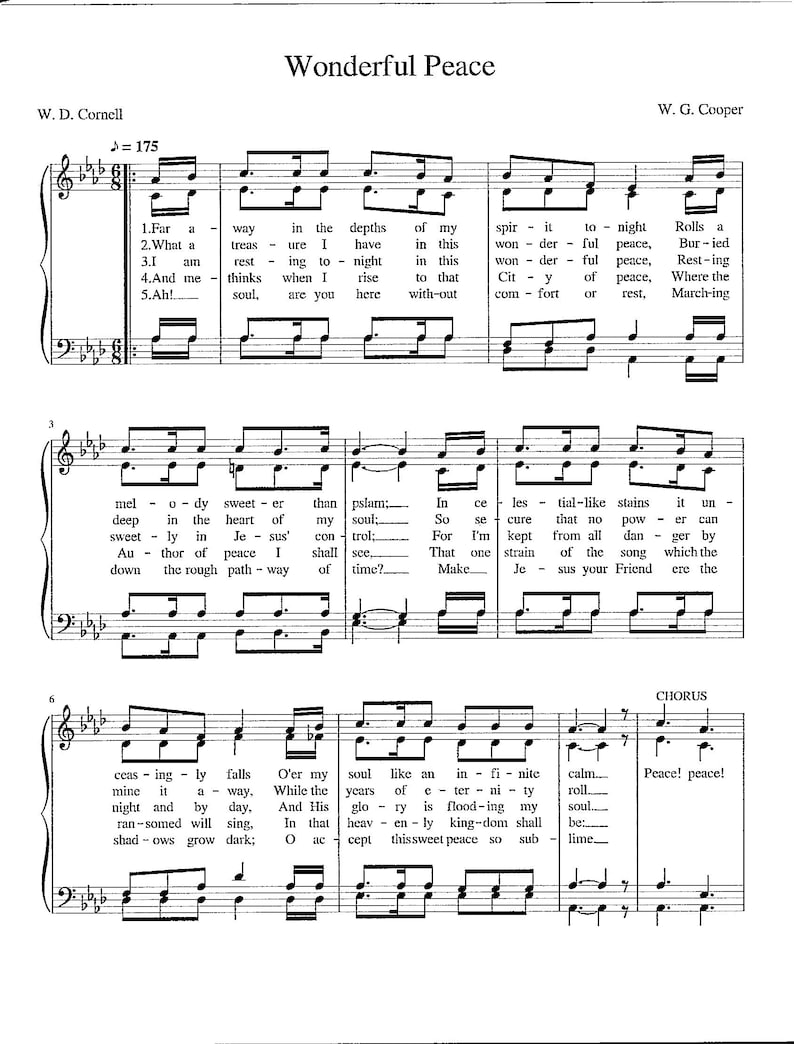 Wonderful Peace - Digital Download Hymn Tune for Piano Organ and Voices - Etsy