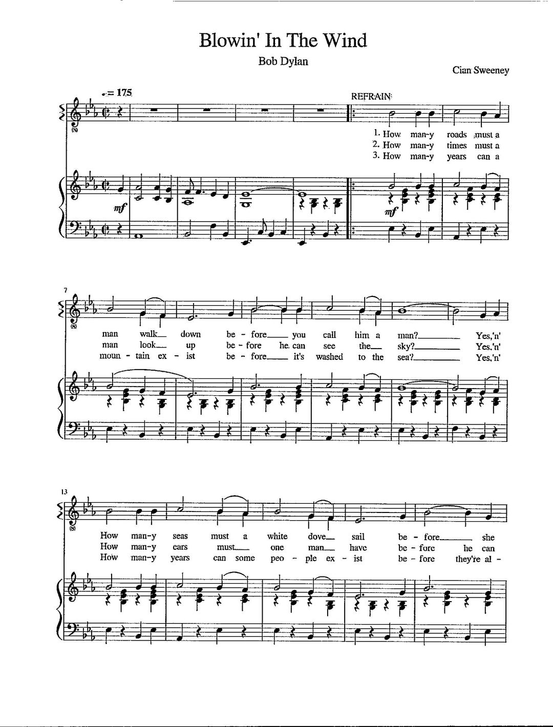 Blowin' in the Wind by Bob Dylan - Digital Piano With Lyrics ...