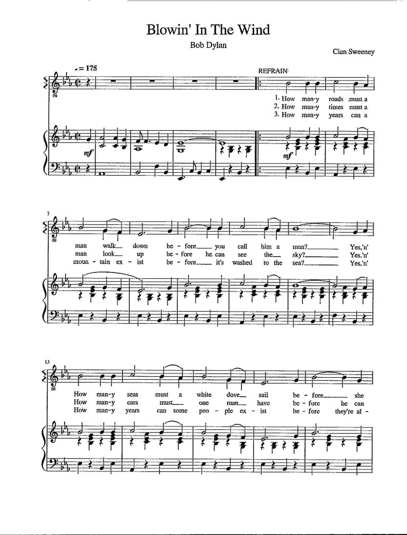 Blowin' in the Wind by Bob Dylan - Digital Piano With Lyrics ...