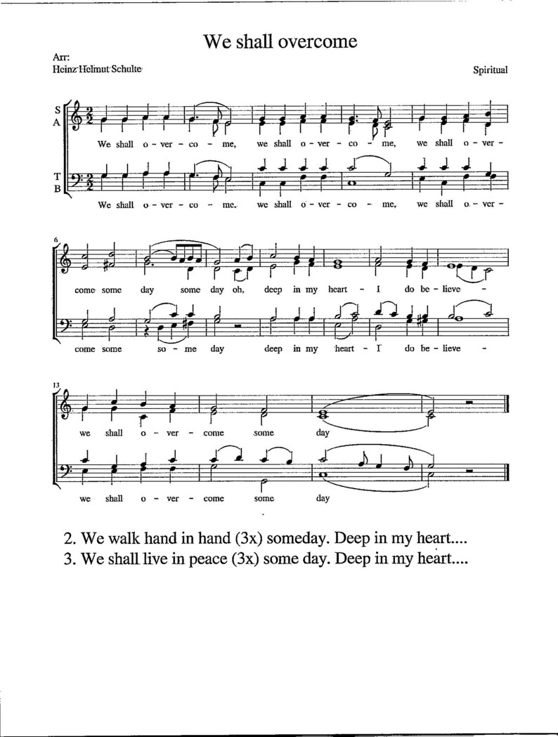 We Shall Overcome - Printable Digital Download Hymn Tune- Key of C - Etsy