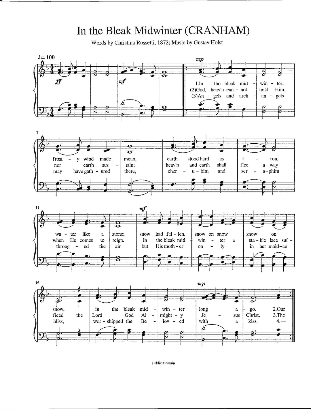 In the Bleak Midwinter - Digital Download for Piano and SATB Voices ...