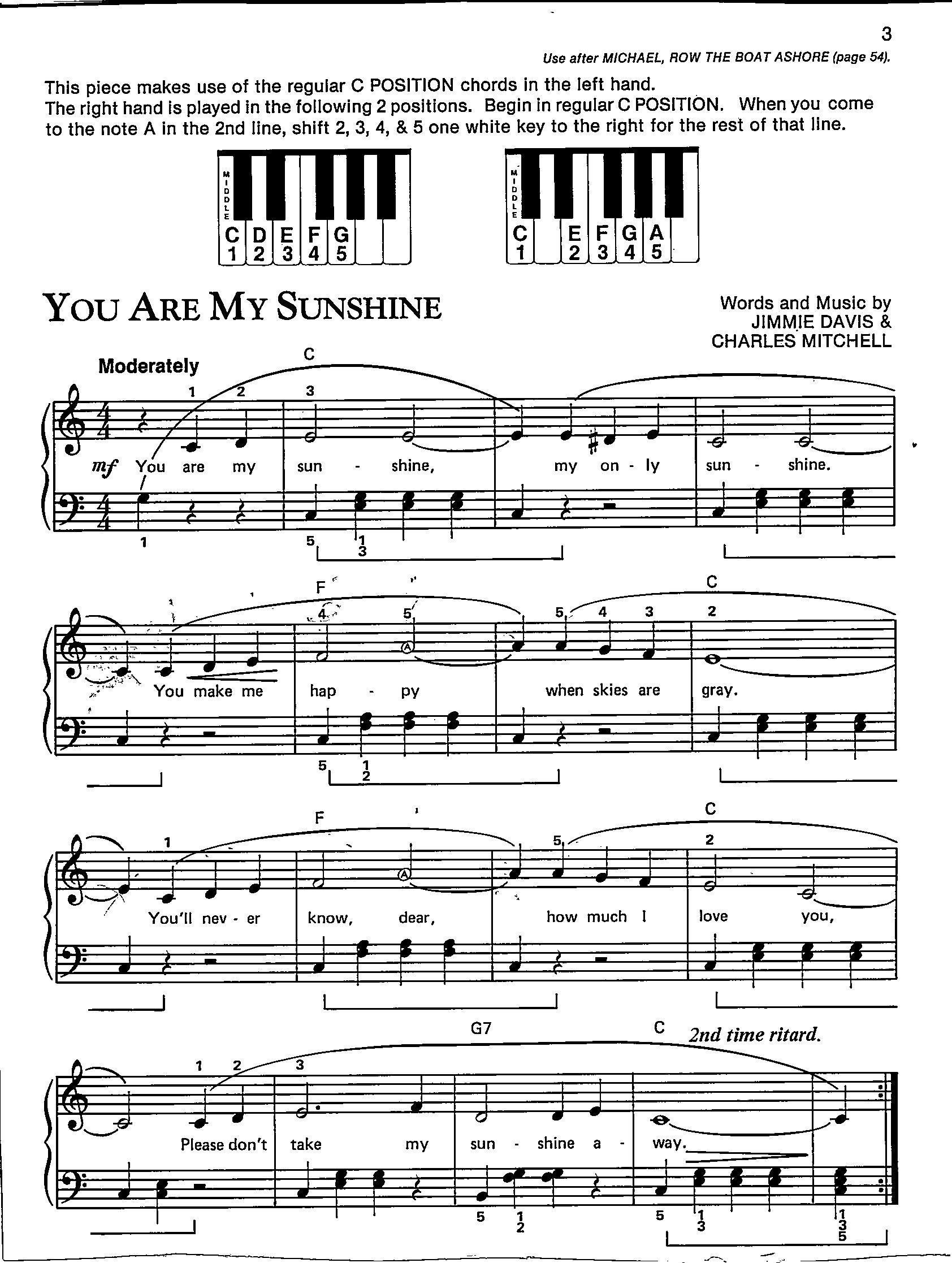 Printable - You Are My Sunshine - Easy Student or Beginner Arrangement ...