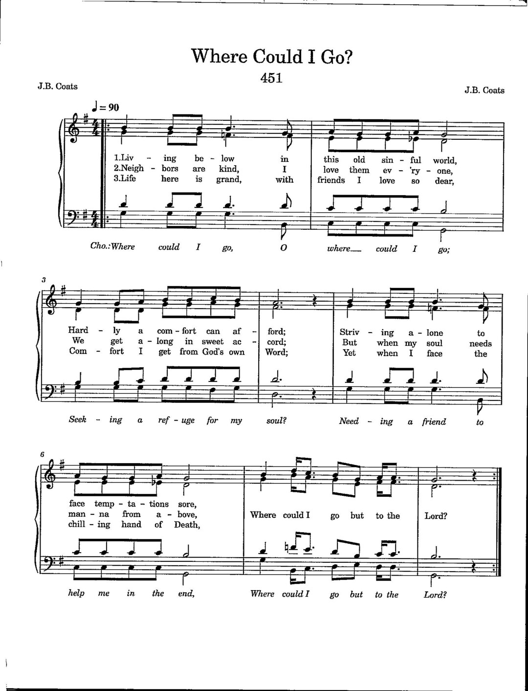 Where Could I Go? - Digital Download Hymn Tune for Piano Organ Voices ...
