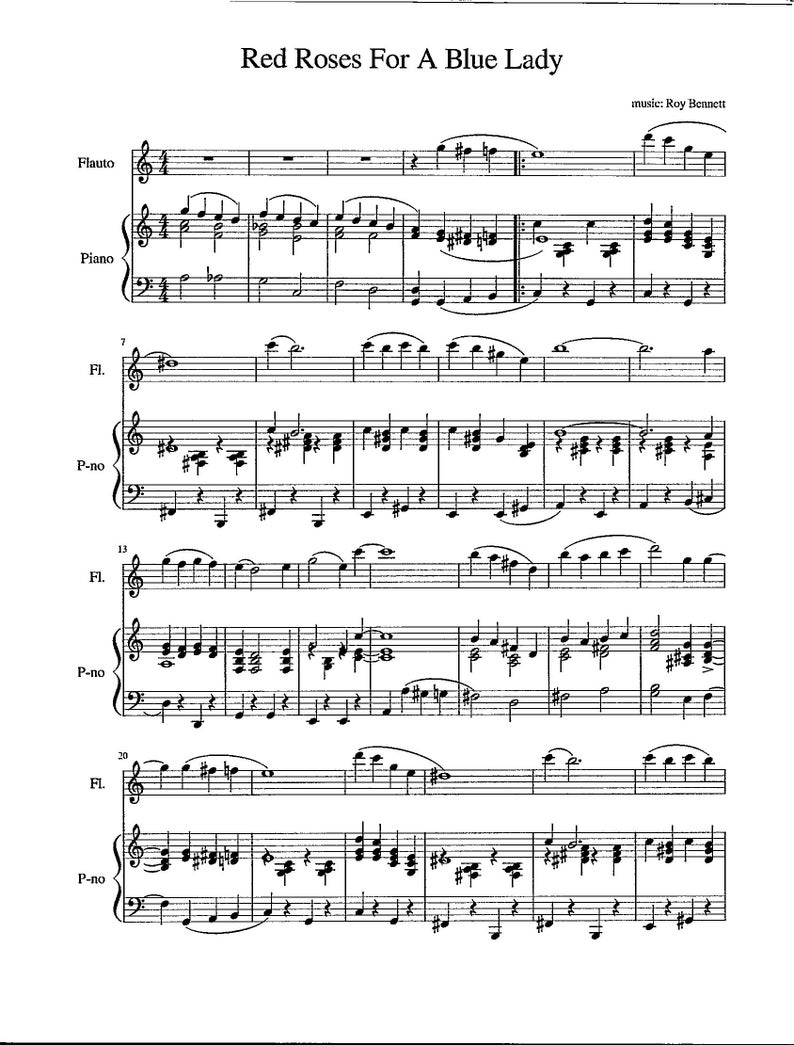 Red Roses for a Blue Lady - Digital Flute and Piano Solo - Key of C - Etsy
