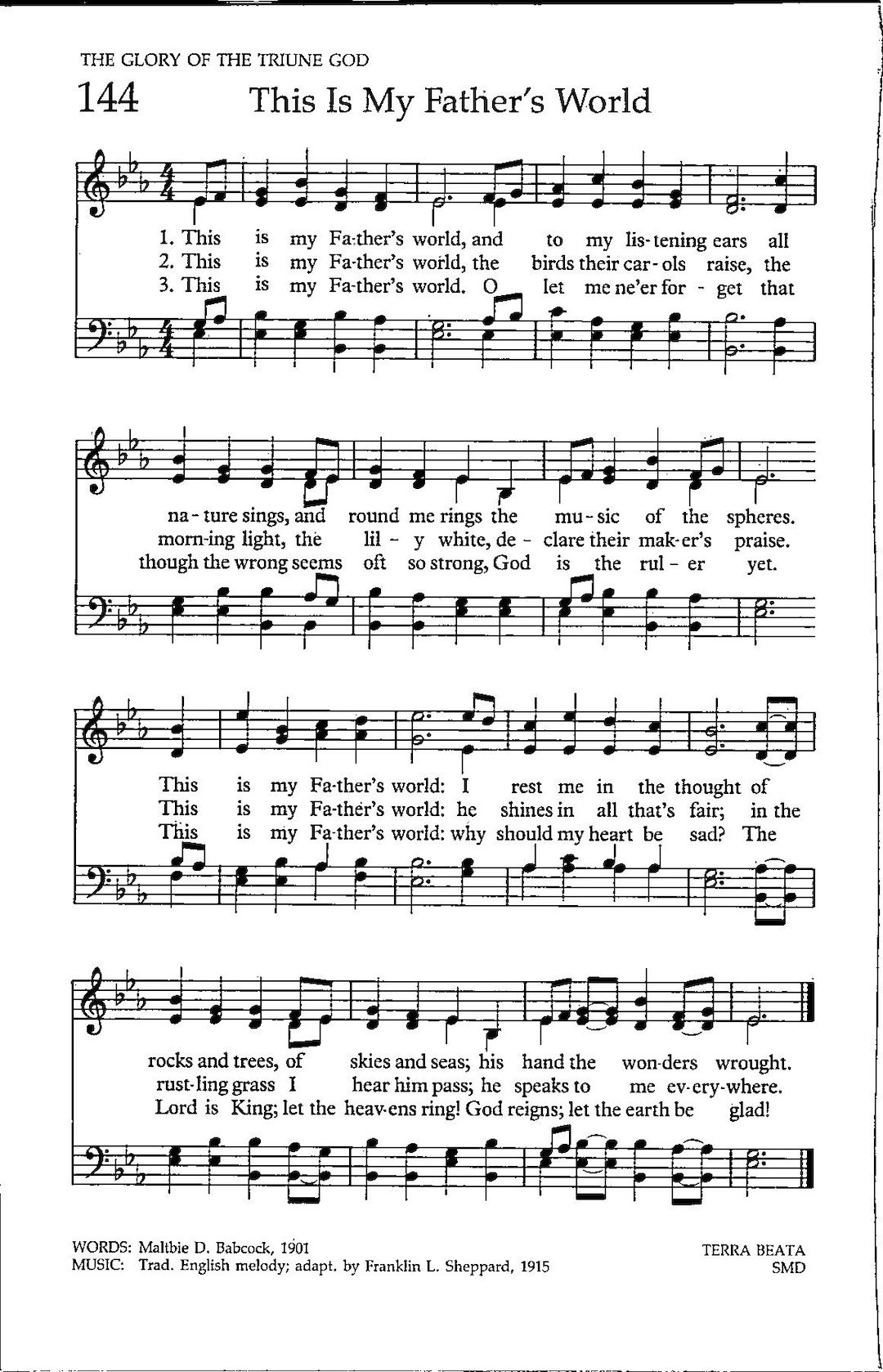 This is My Fathers World - Digital Hymn Tune Sheet Music Key of E Flat ...