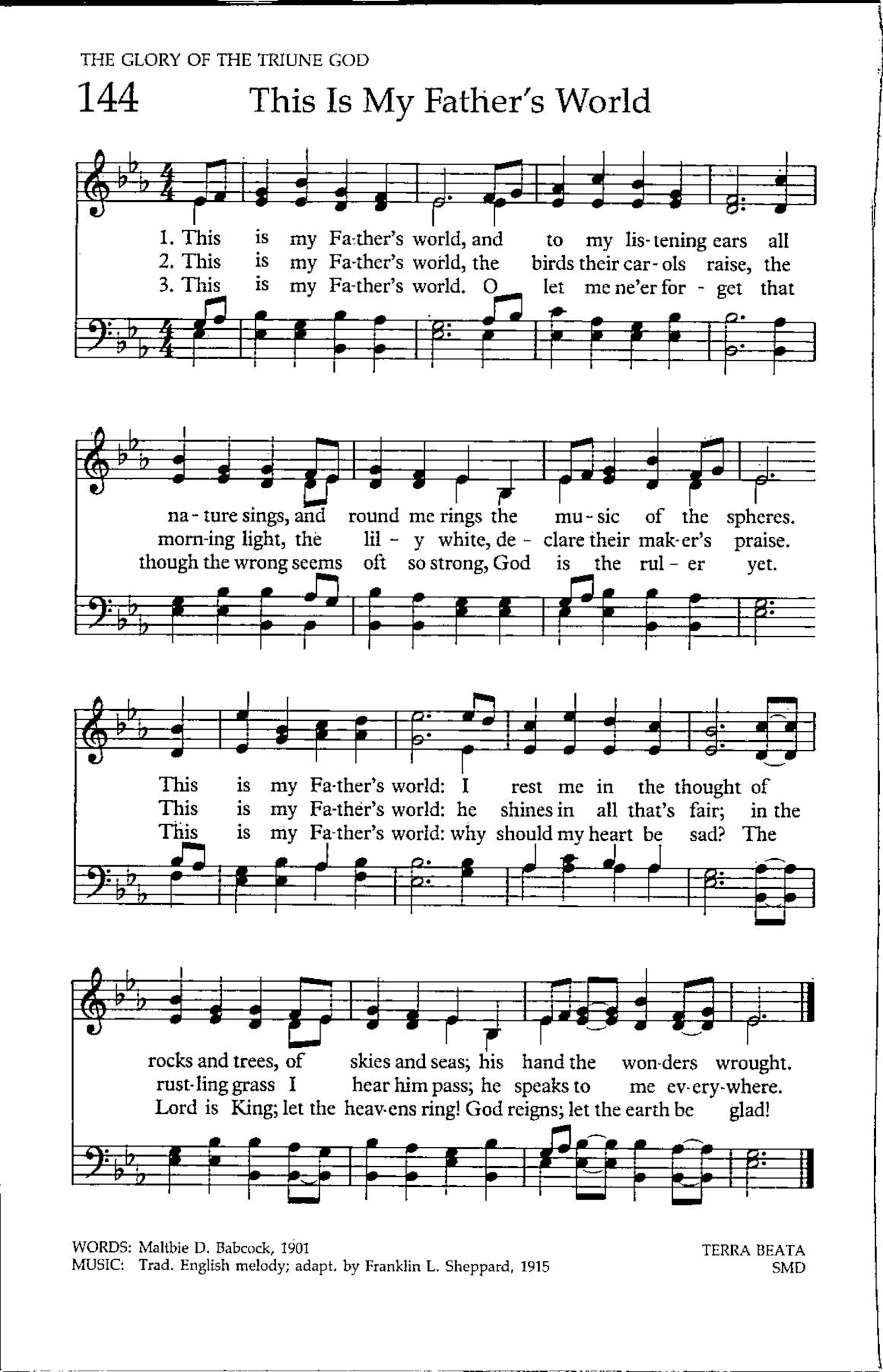 This is My Fathers World - Digital Hymn Tune Sheet Music Key of E Flat ...