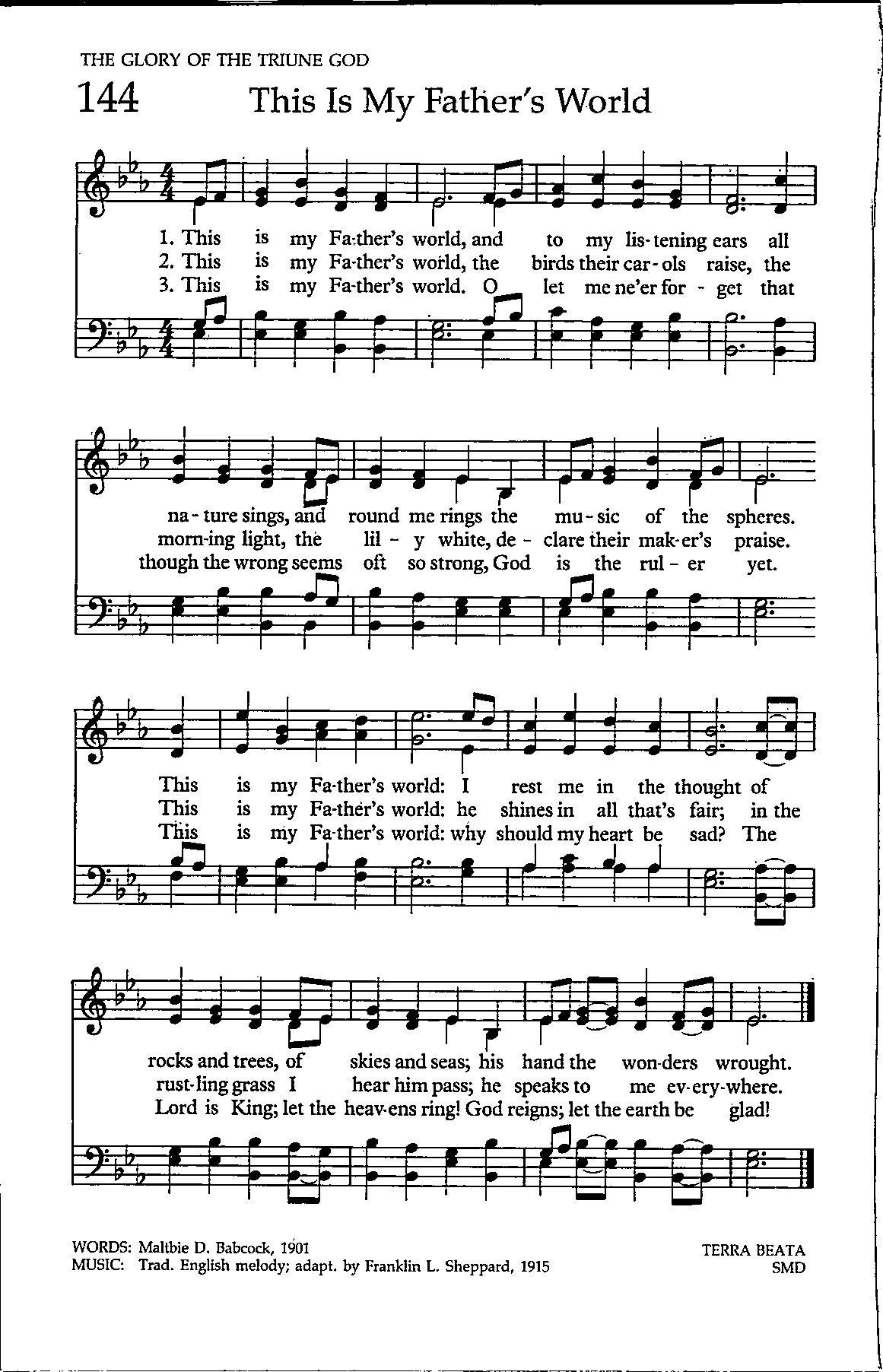 This is My Fathers World - Digital Hymn Tune Sheet Music Key of E Flat ...