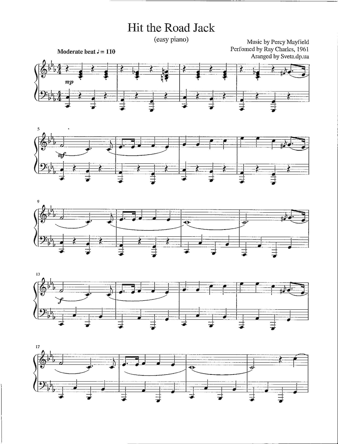 Hit the Road Jack - Digital Piano Solo - Early Intermediate Level - Etsy