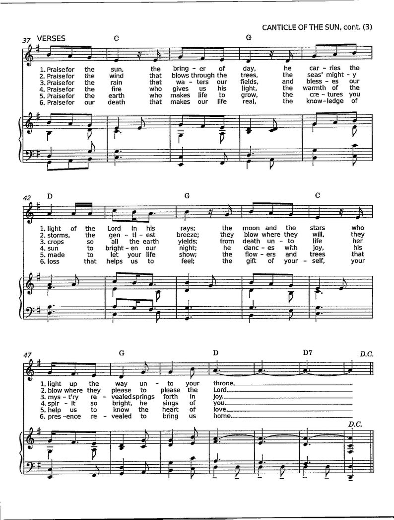 Canticle of the Sun - Digital Download Hymn Tune for Piano and Voice ...