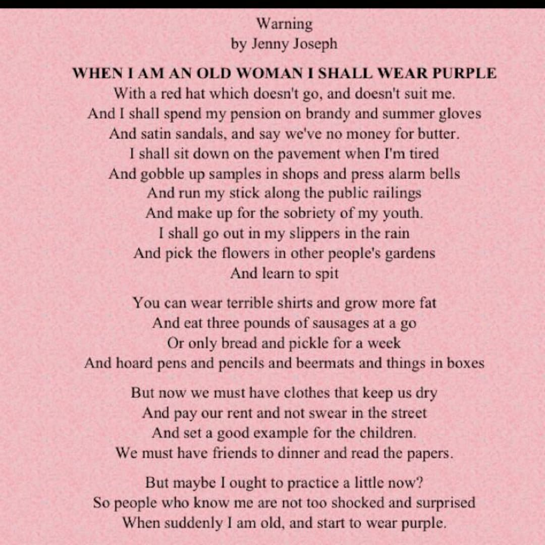 When I Am an Old Woman by Jenny Joseph 1961 - Digital Warning Poem - Etsy