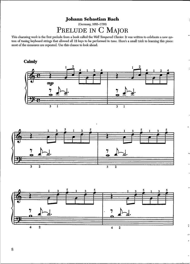 Prelude in C Major by Johann Sebastian Bach Digital Piano Keyboard Key ...