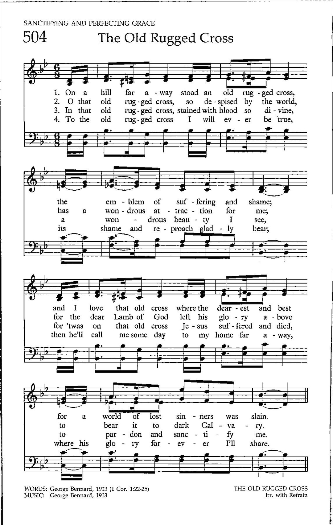 The Old Rugged Cross Sheet Music - Digital Download Hymn Tune Key of B Flat - Etsy
