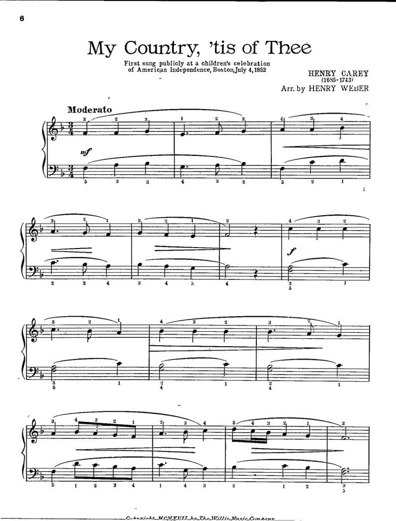 My Country "tis of Thee - Digital Piano Keyboard Vocal Sheet Music ...