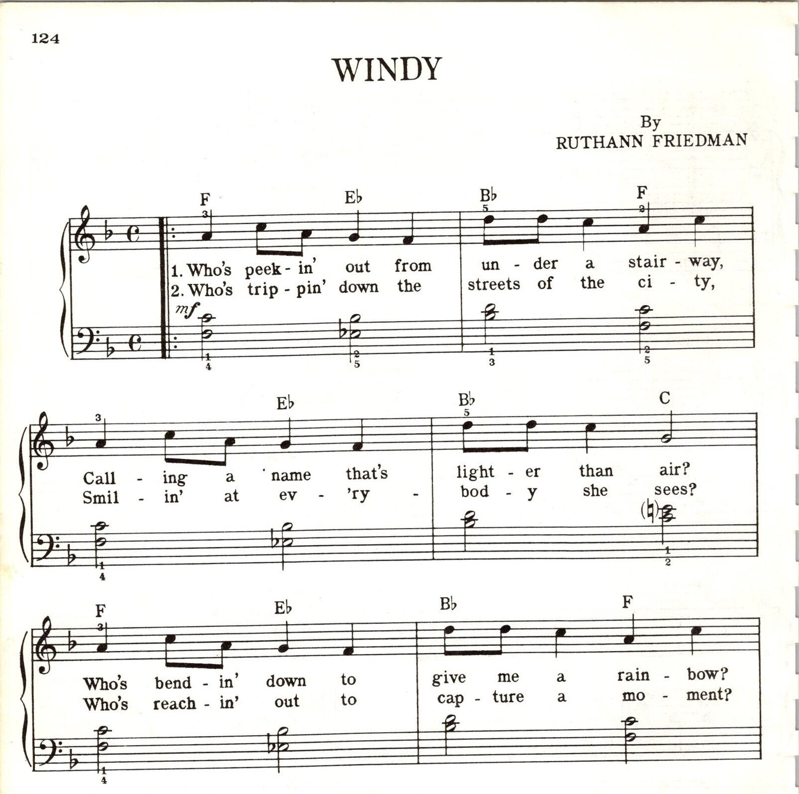 Windy - Sheet Music DIGITAL Late Beginner Level Key of F for Piano ...