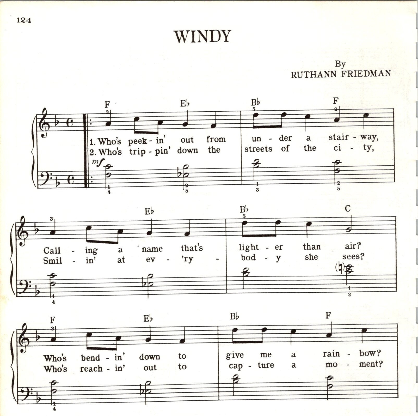 Windy - Sheet Music DIGITAL Late Beginner Level Key of F for Piano ...