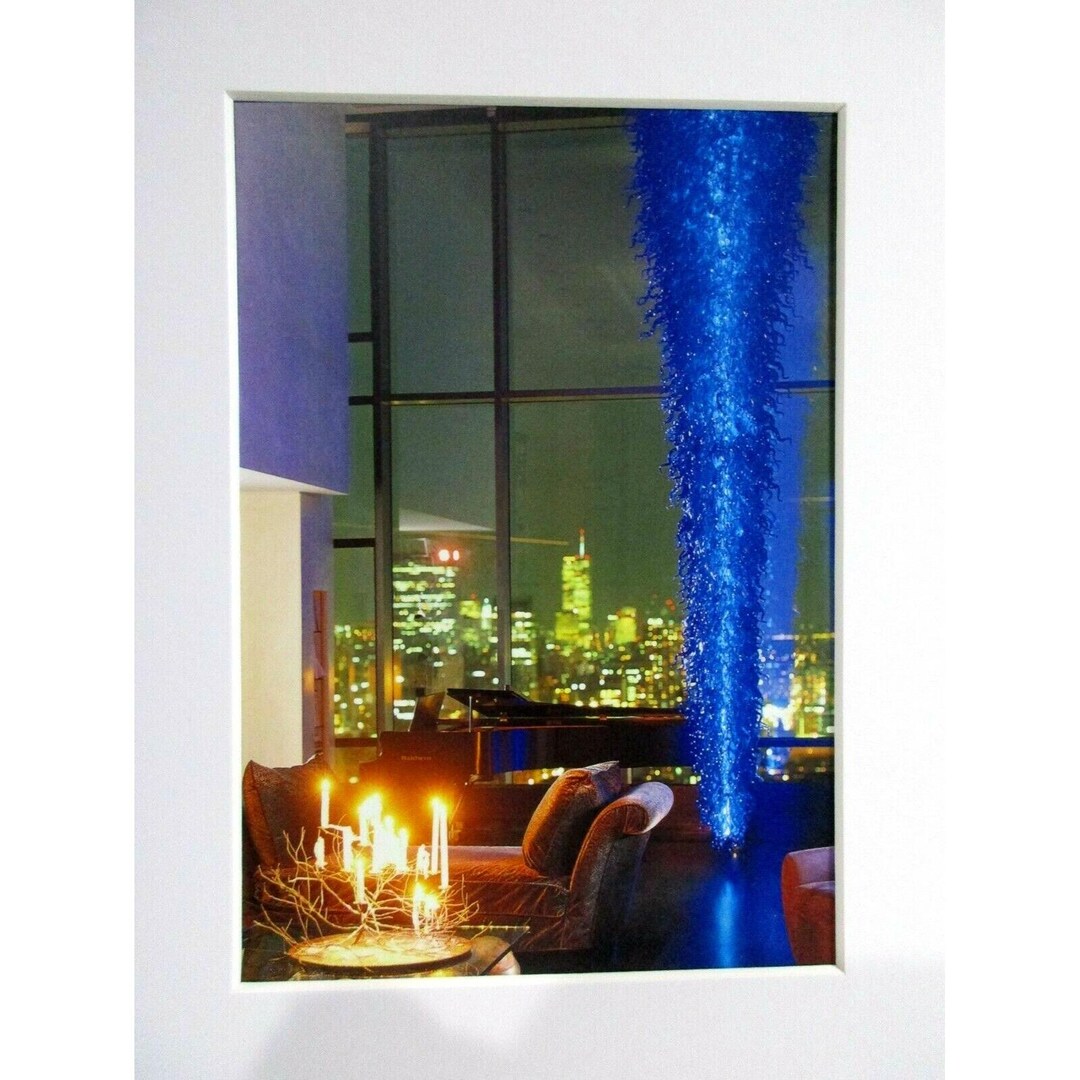 Chihuly Art COLBALT Blue Neon Chandelier 1995 White Card Print W ...