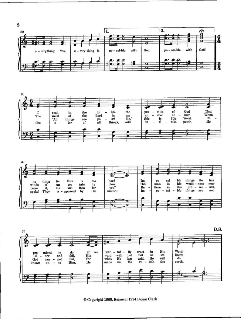 Nothing is Impossible - Digital Download Hymn Tune - Key of C - Etsy