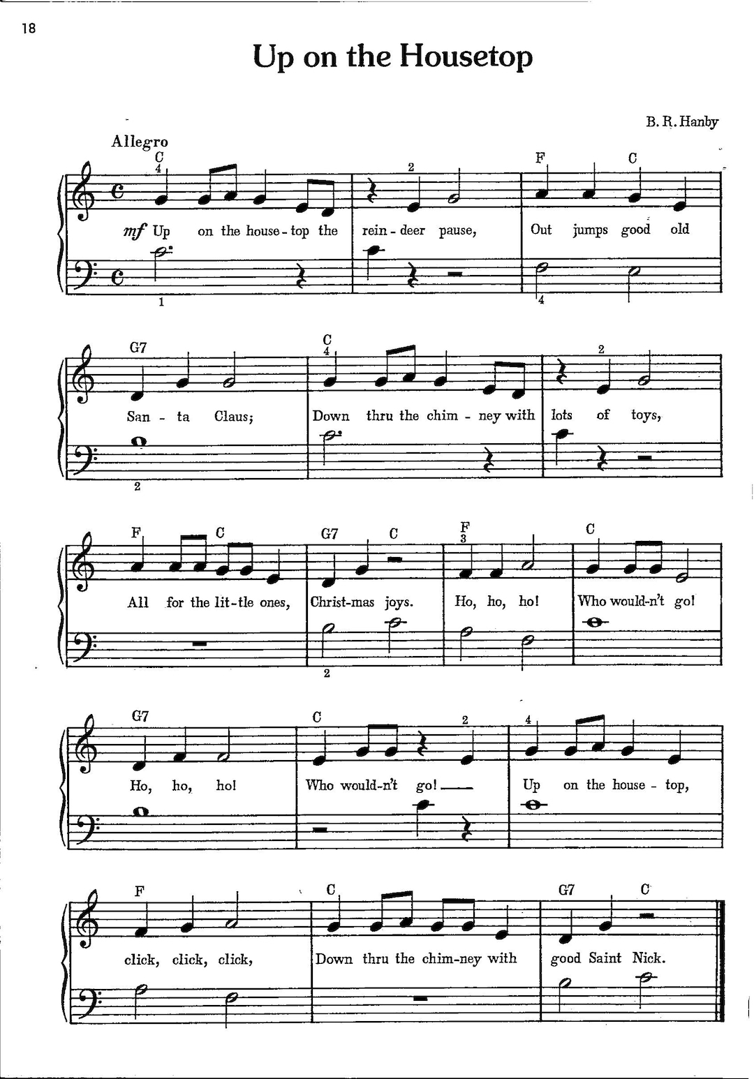 Up on the Housetop - Digital Christmas Piano Keyboard Sheet Music ...