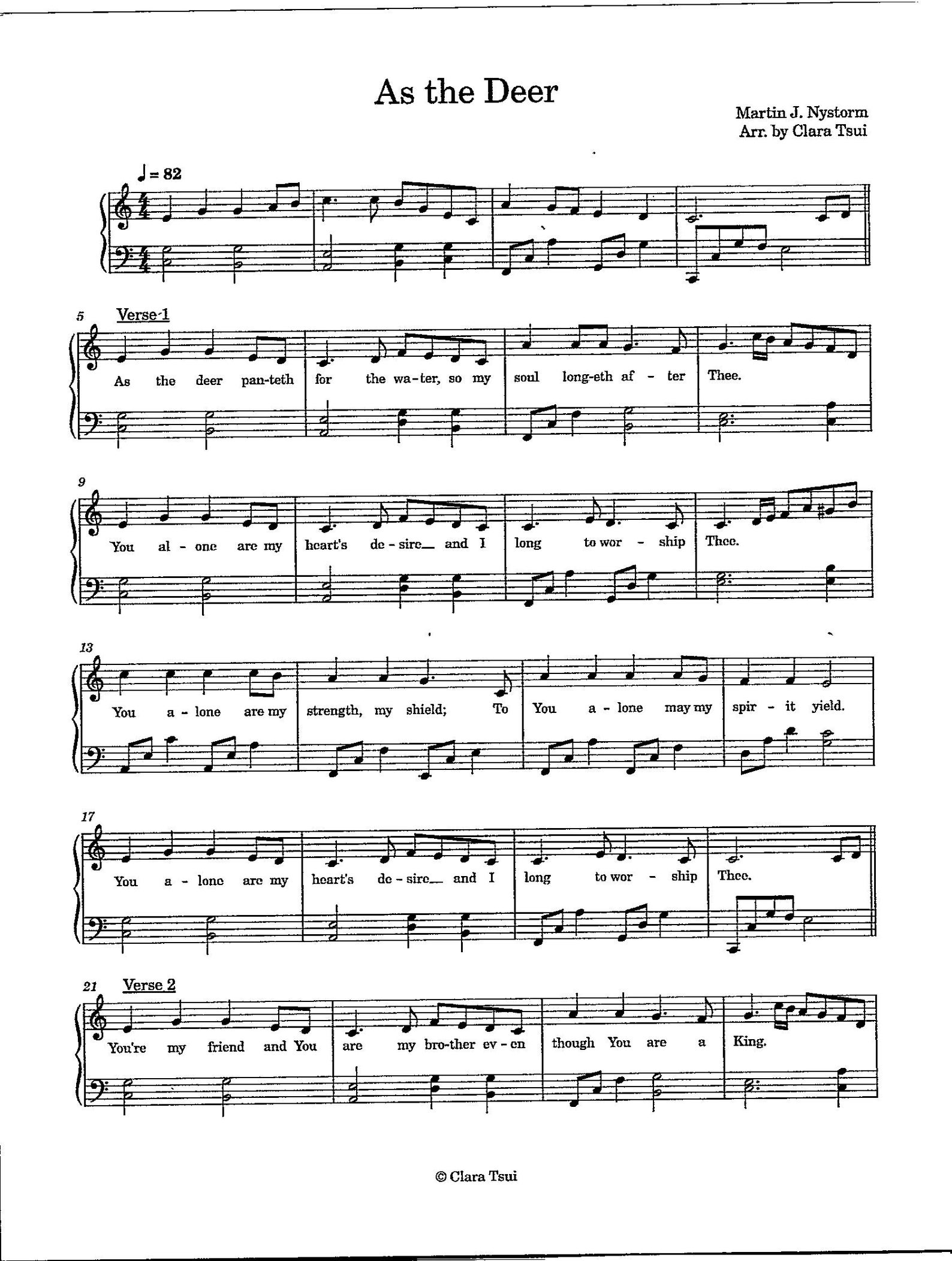 As the Deer - Easy Digital Hymn Tune for Piano With Lyrics - Key of C ...