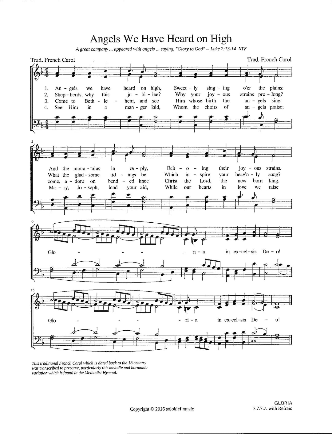 Angels We Have Heard on High - Digital Christmas Carol in Key of F With ...