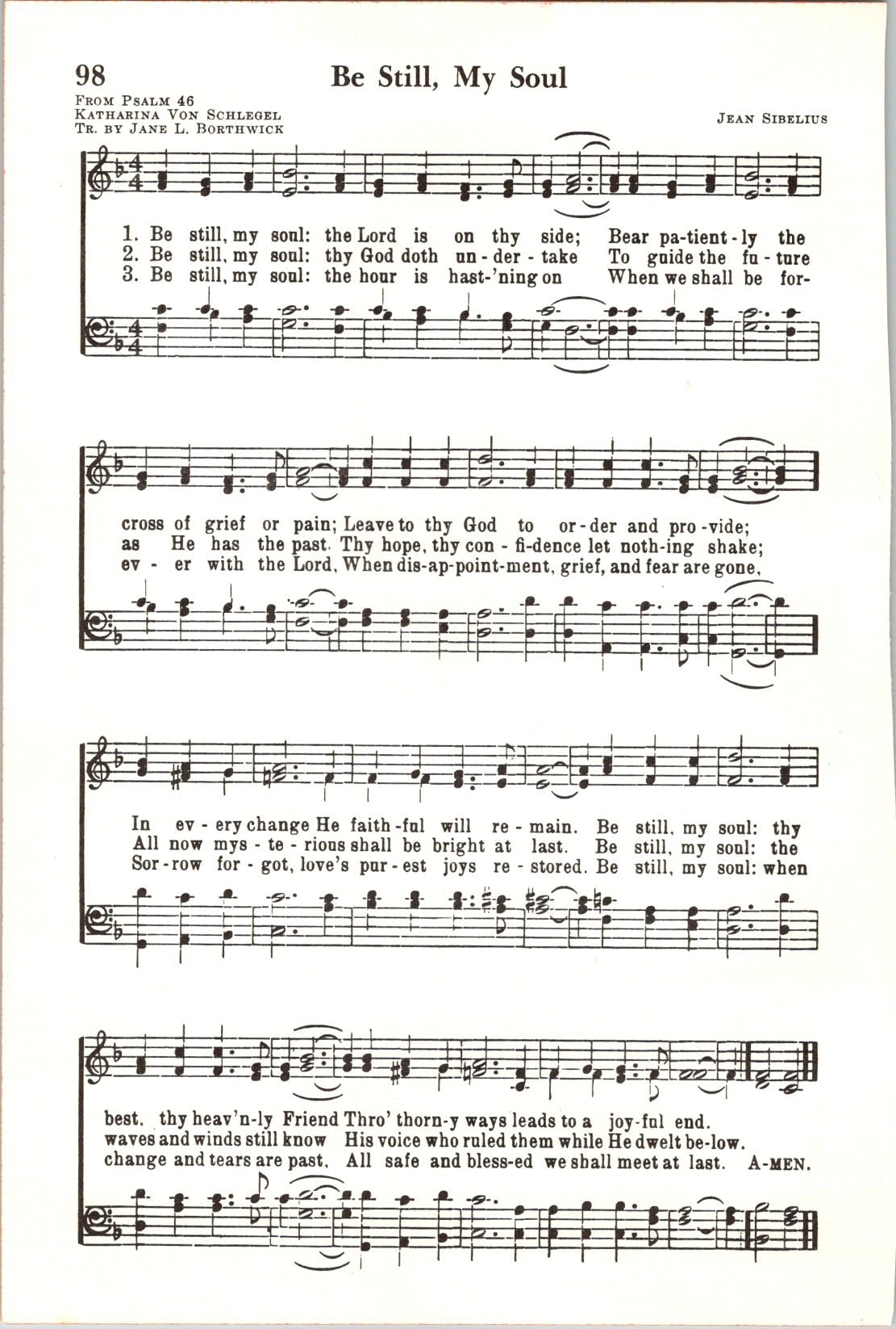 Be Still My Soul by Jean Sibelius - Printable Hymn Sheet Music - Key of ...