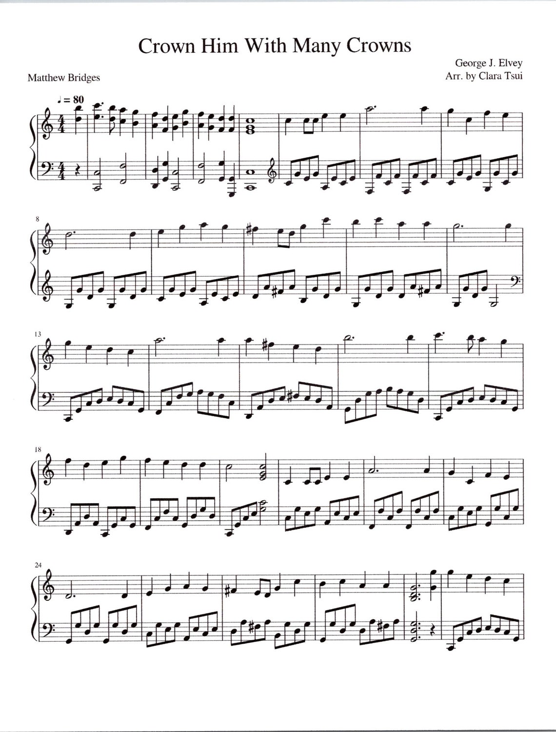 Crown Him With Many Crowns Piano Solo - Digital Hymn Tune Sheet Music ...
