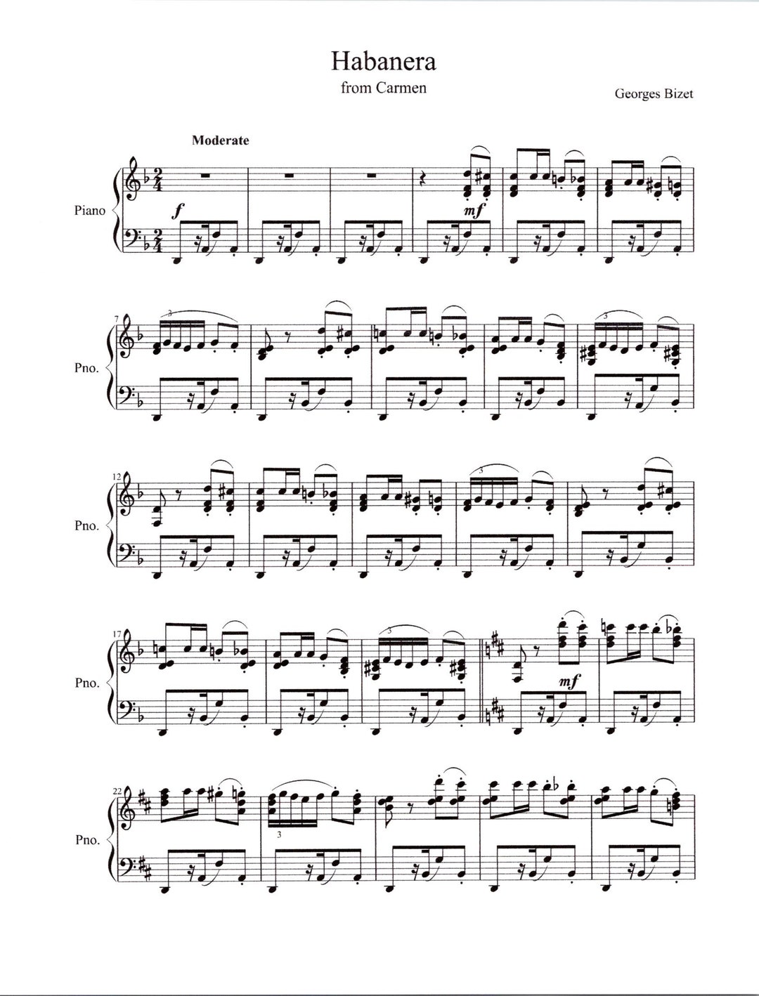 Habanera de Carmen Piano Solo de George Bizet - Partitions numériques ...