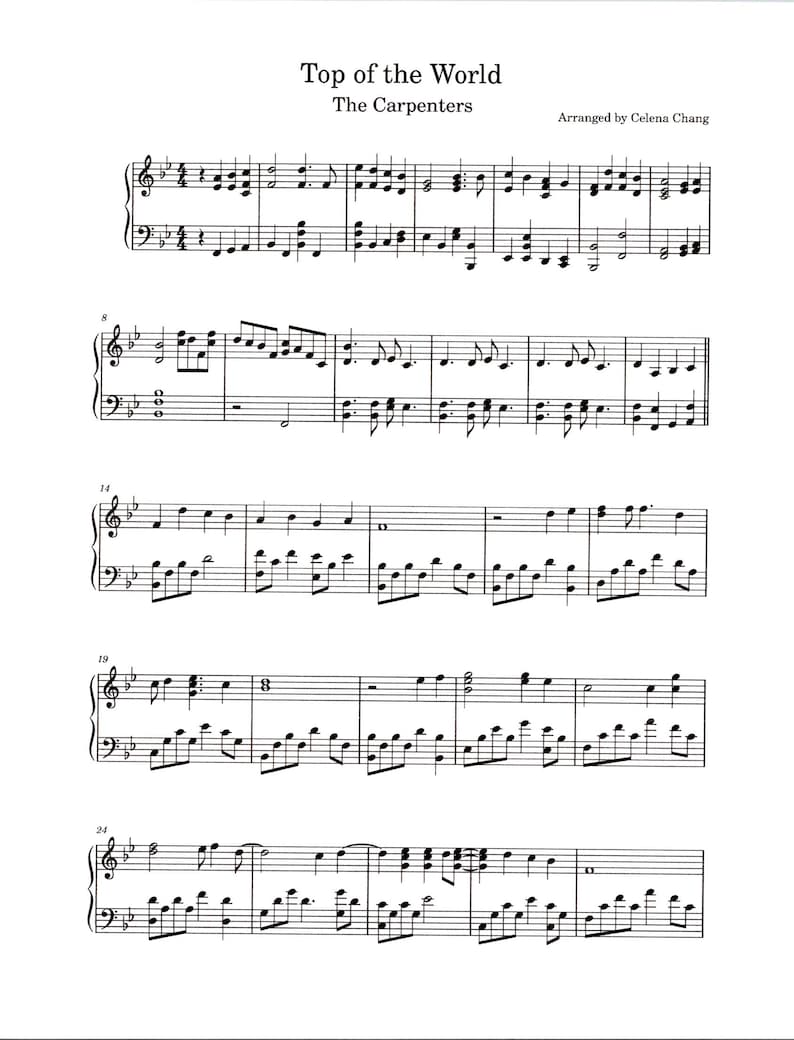 Top of the World Piano Solo - Digital Sheet Music - Key of B Flat ...