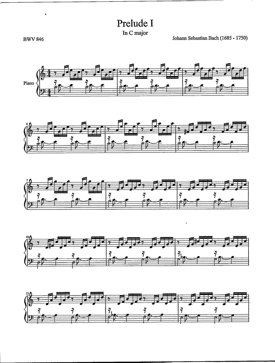 Prelude 1 in C Major by Johann Sebastian Bach Piano Solo - Digital Sheet Music - Intermediate ...