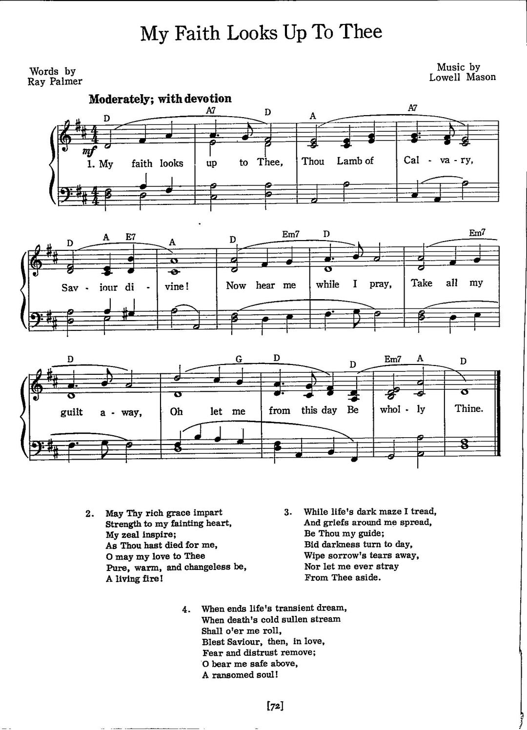 My Faith Looks Up To Thee Sheet Music Digital Hymn Tune Key Of D Etsy