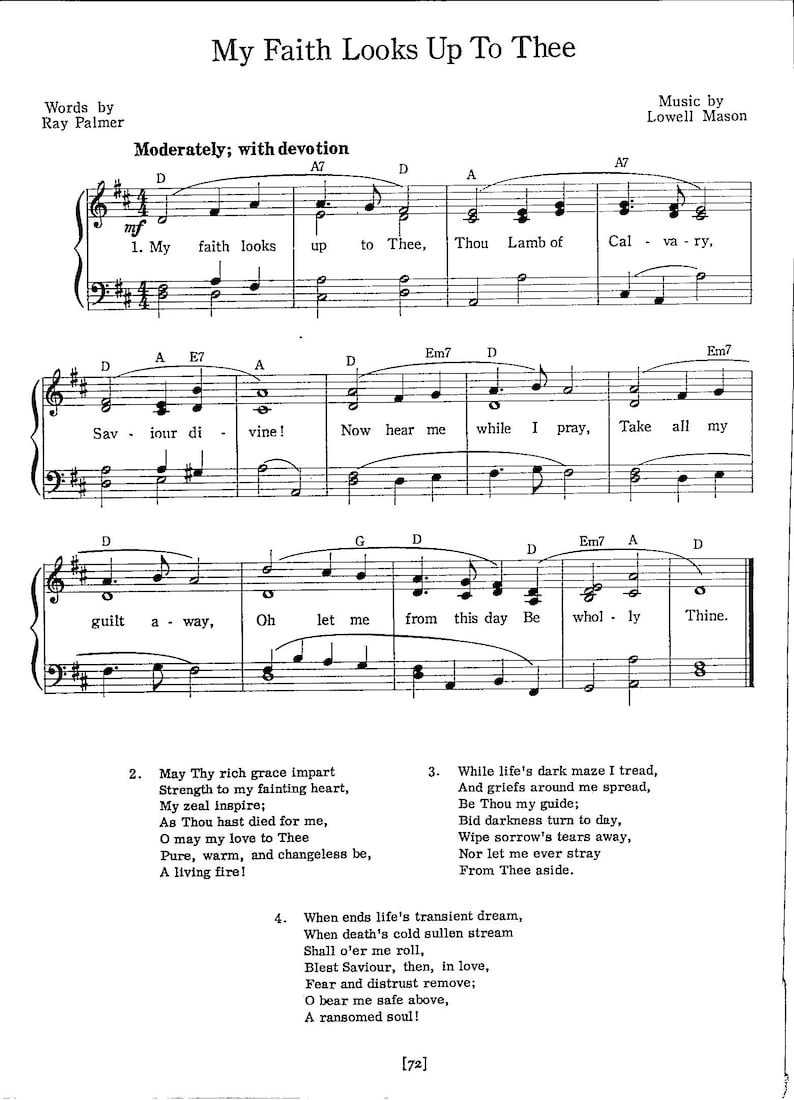 My Faith Looks up to Thee Sheet Music - Digital Hymn Tune - Key of D - Etsy