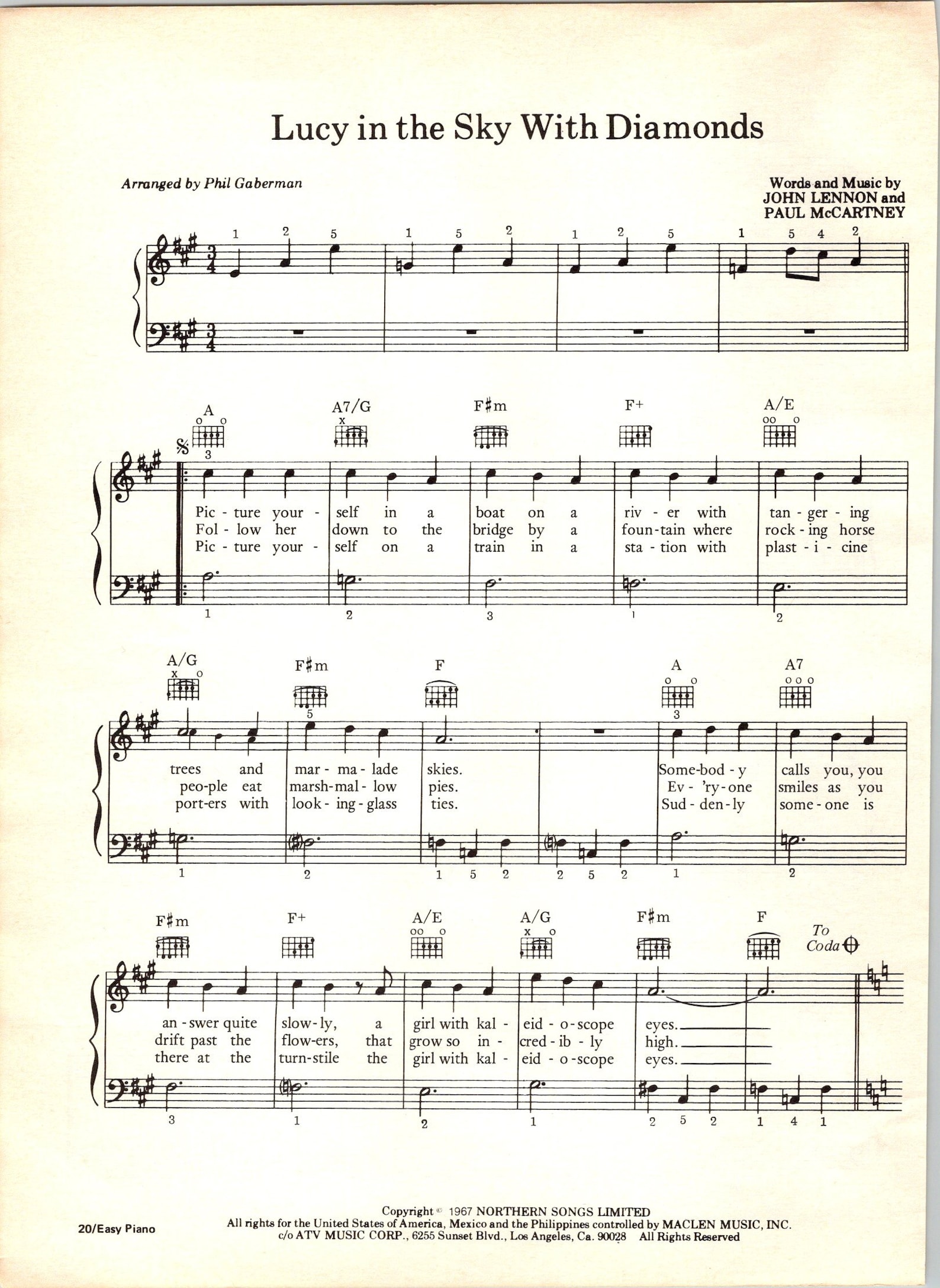 Lucy in the Sky With Diamonds - Digital Sheet Music Piano Lyrics Chords ...