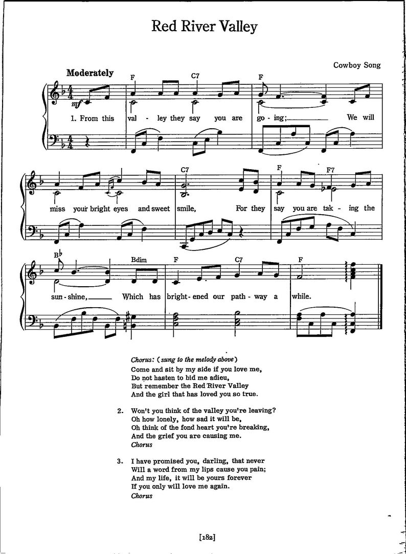 Red River Valley Sheet Music - Digital Cowboy Song Key of F - Etsy