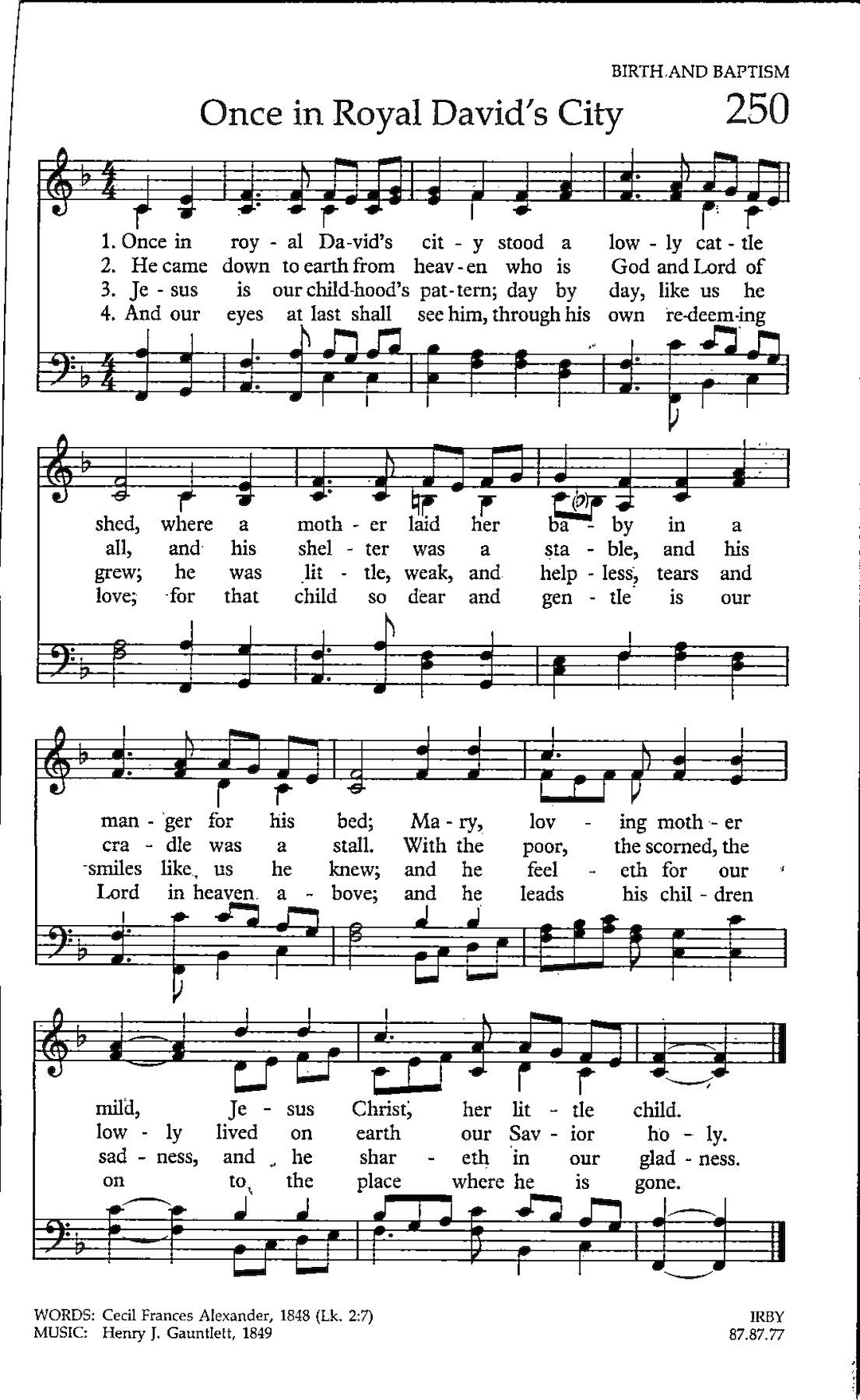 Once in Royal David's City - Printable Christmas Hymn Tune Download Key ...