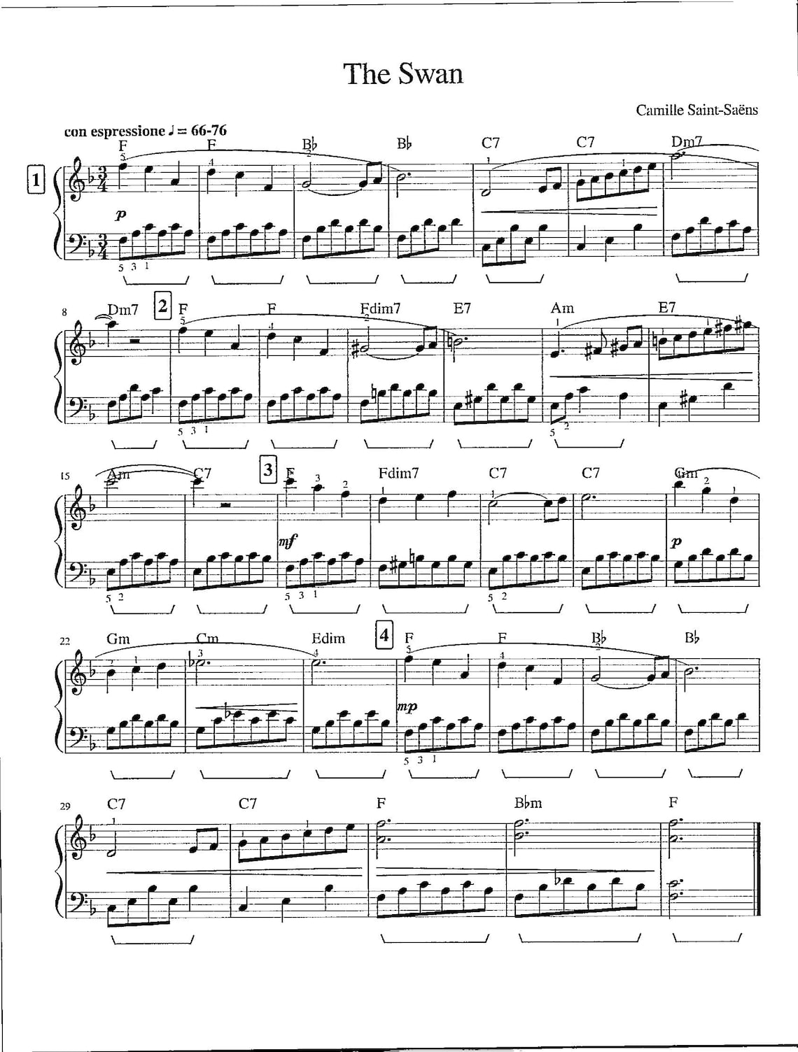 The Swan - Digital Easy Piano Solo From the Carnival of the Animals by ...