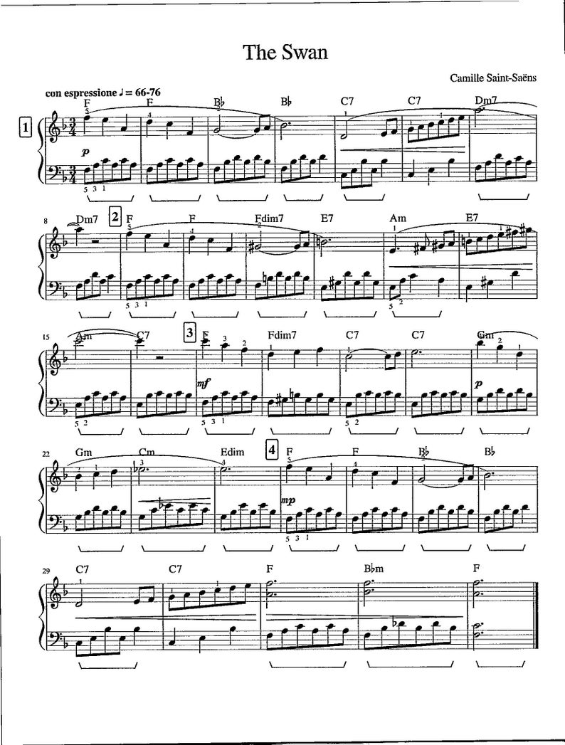 The Swan - Digital Easy Piano Solo From the Carnival of the Animals by ...