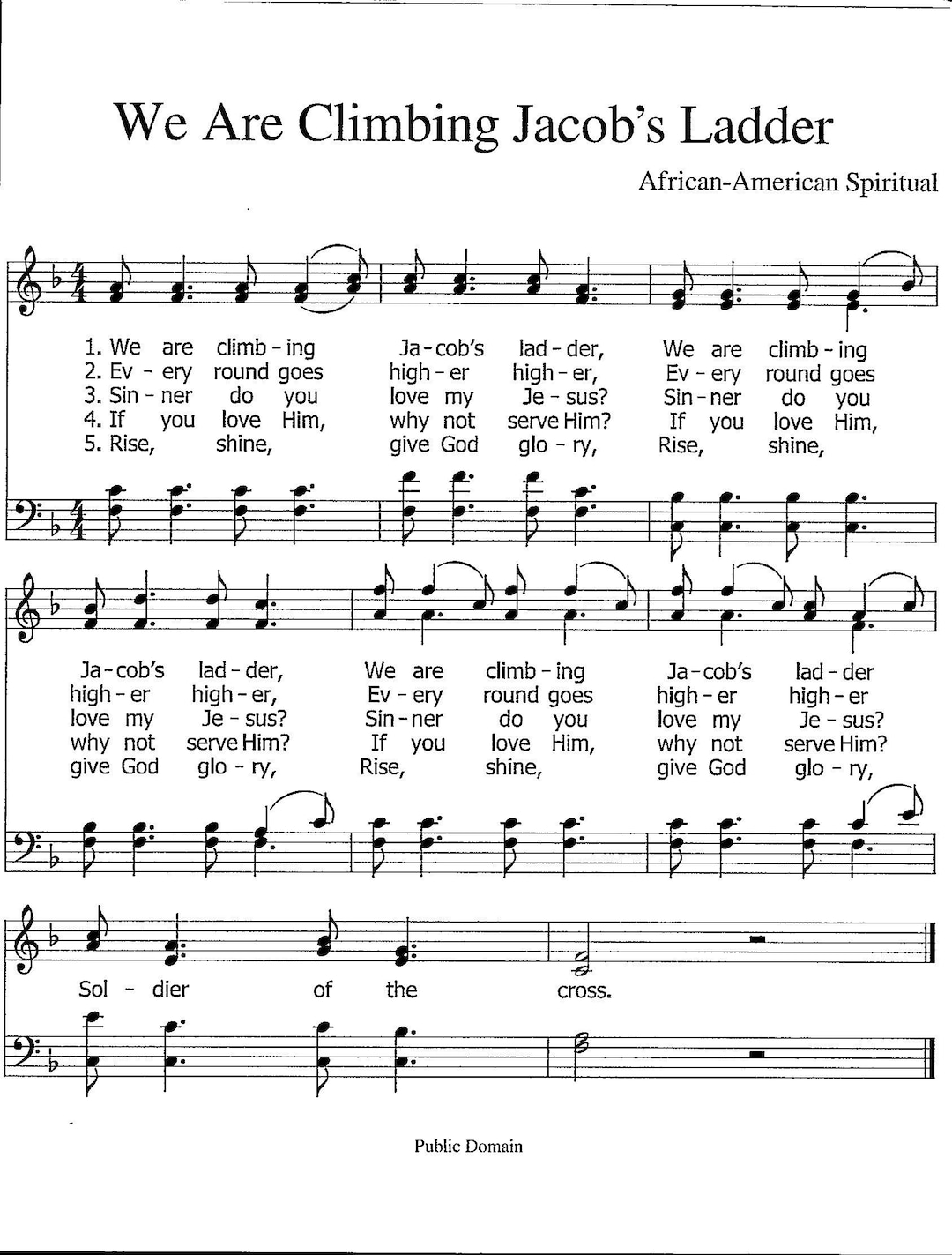 We Are Climbing Jacob's Ladder - Digital Printable Hymn Tune - Key of F ...