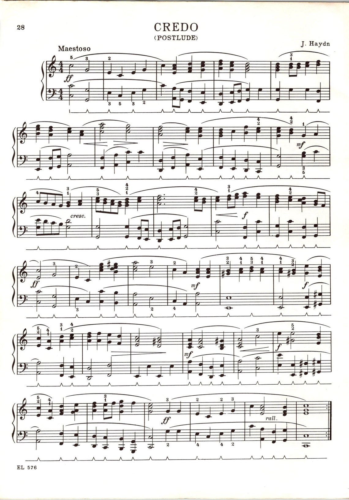 Credo (postlude) by J. Haydn DIGITAL Church Sheet Music for Piano or Organ Key of C Intermediate ...