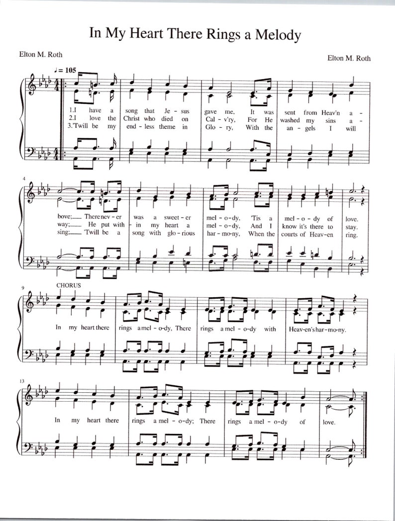 In My Heart There Rings a Melody Sheet Music - Digital Hymn Tune 3 ...