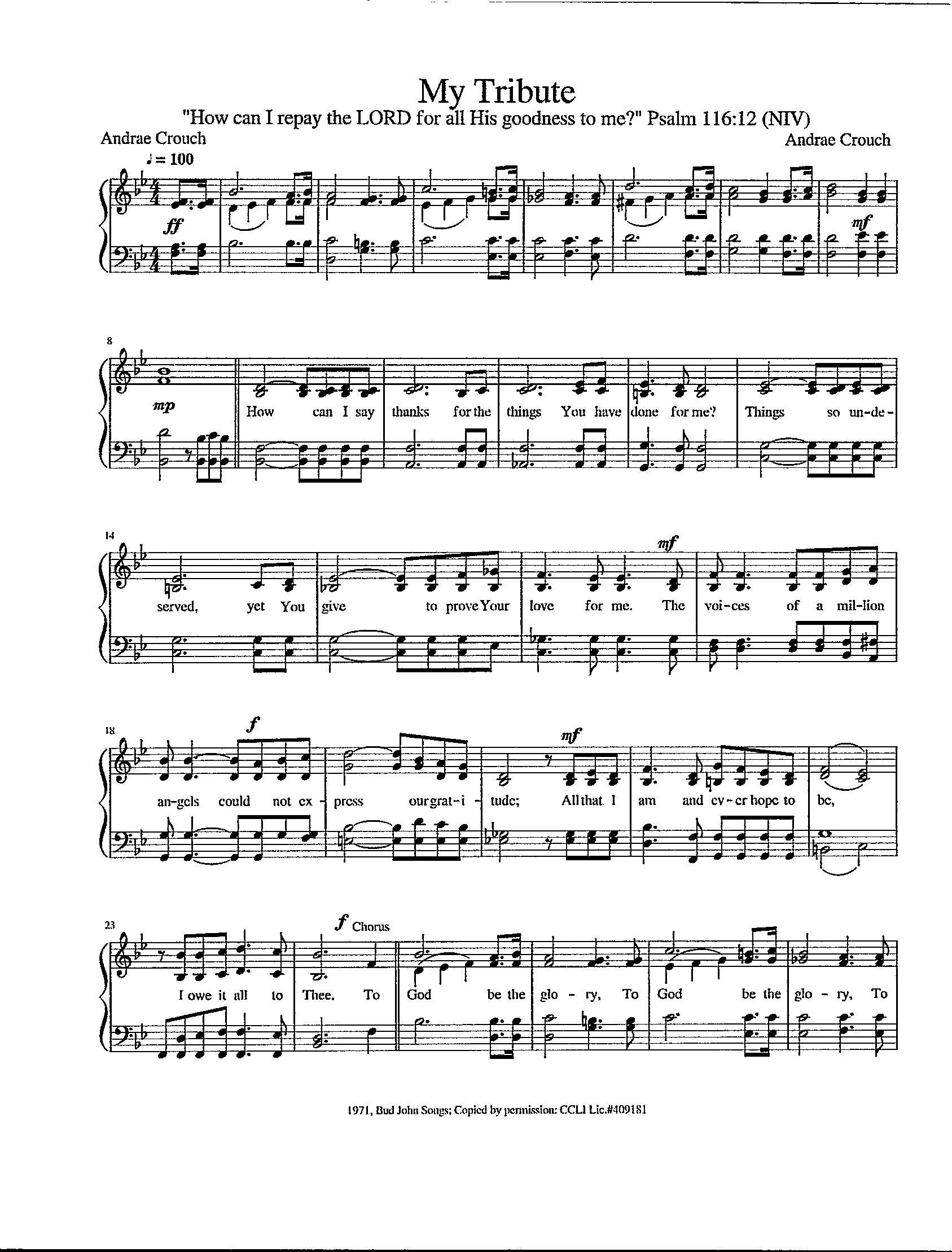 My Tribute by Andrae Crouch - Digital Religious Piano With Lyrics Sheet ...