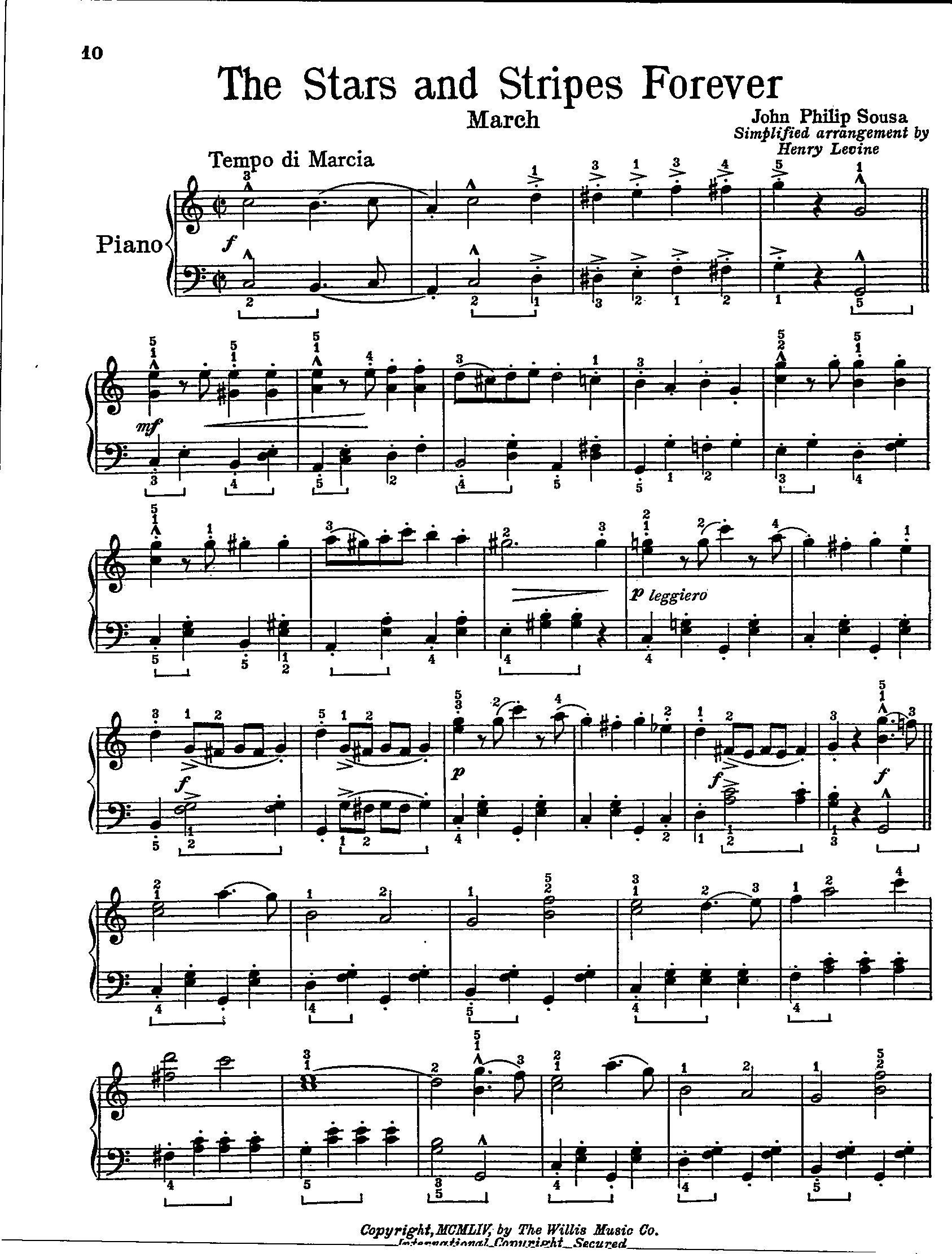 The Stars and Stripes Forever March - Digital Sheet Music for Piano ...
