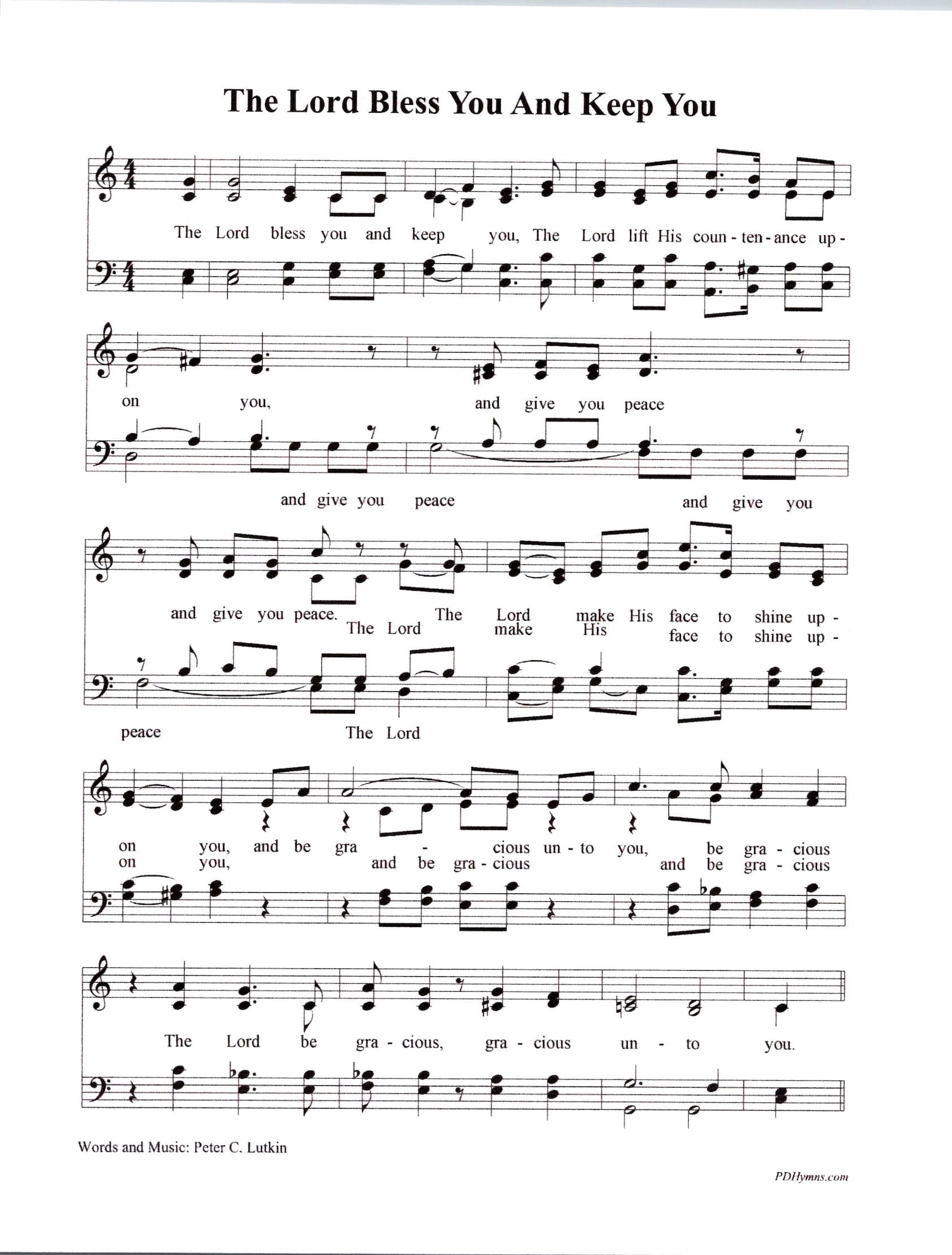 The Lord Bless You and Keep You - Digital Hymn Tune Sheet Music With ...