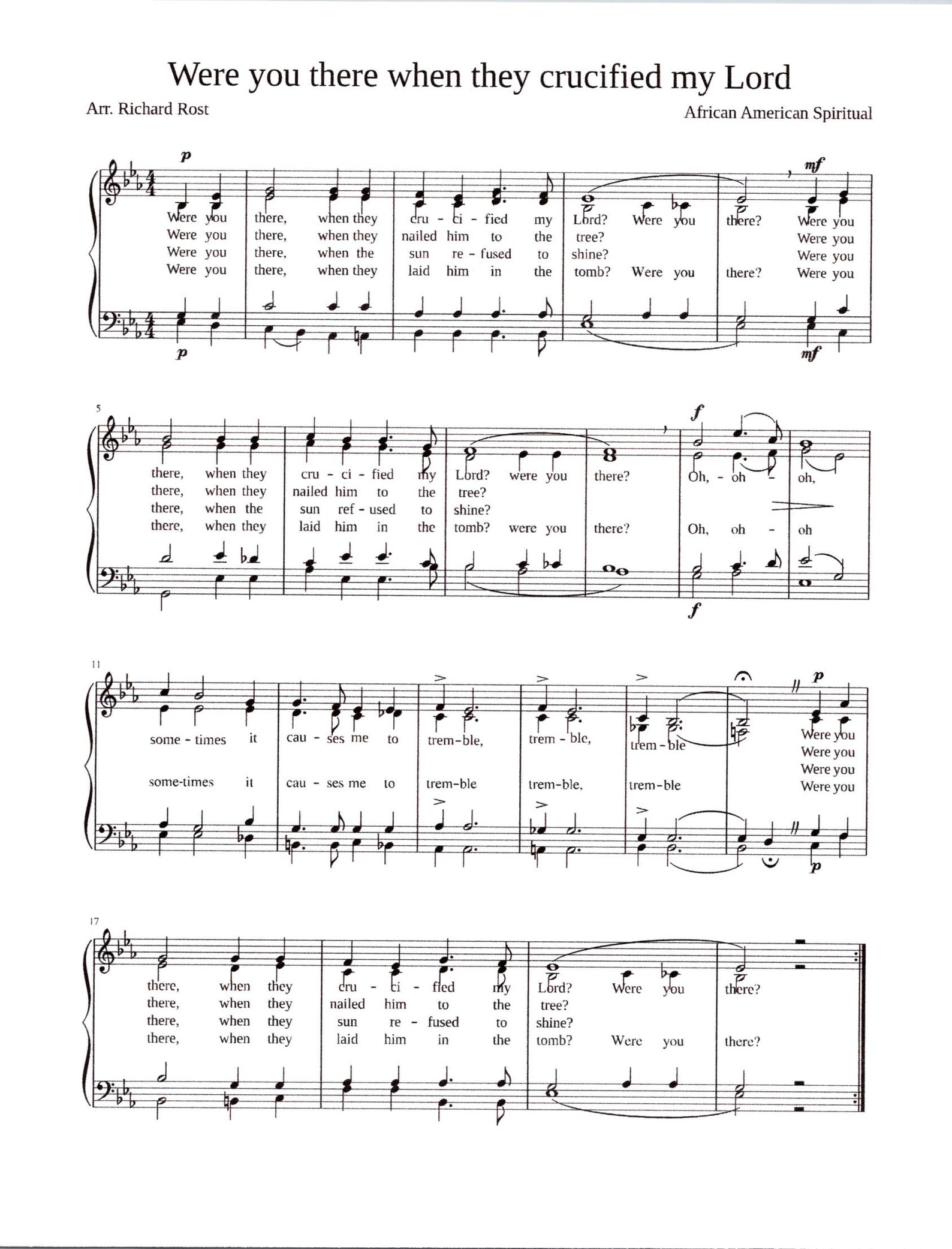 Were You There When They Crucified My Lord - Digital Spiritual Sheet Music - Key of E Flat - Etsy