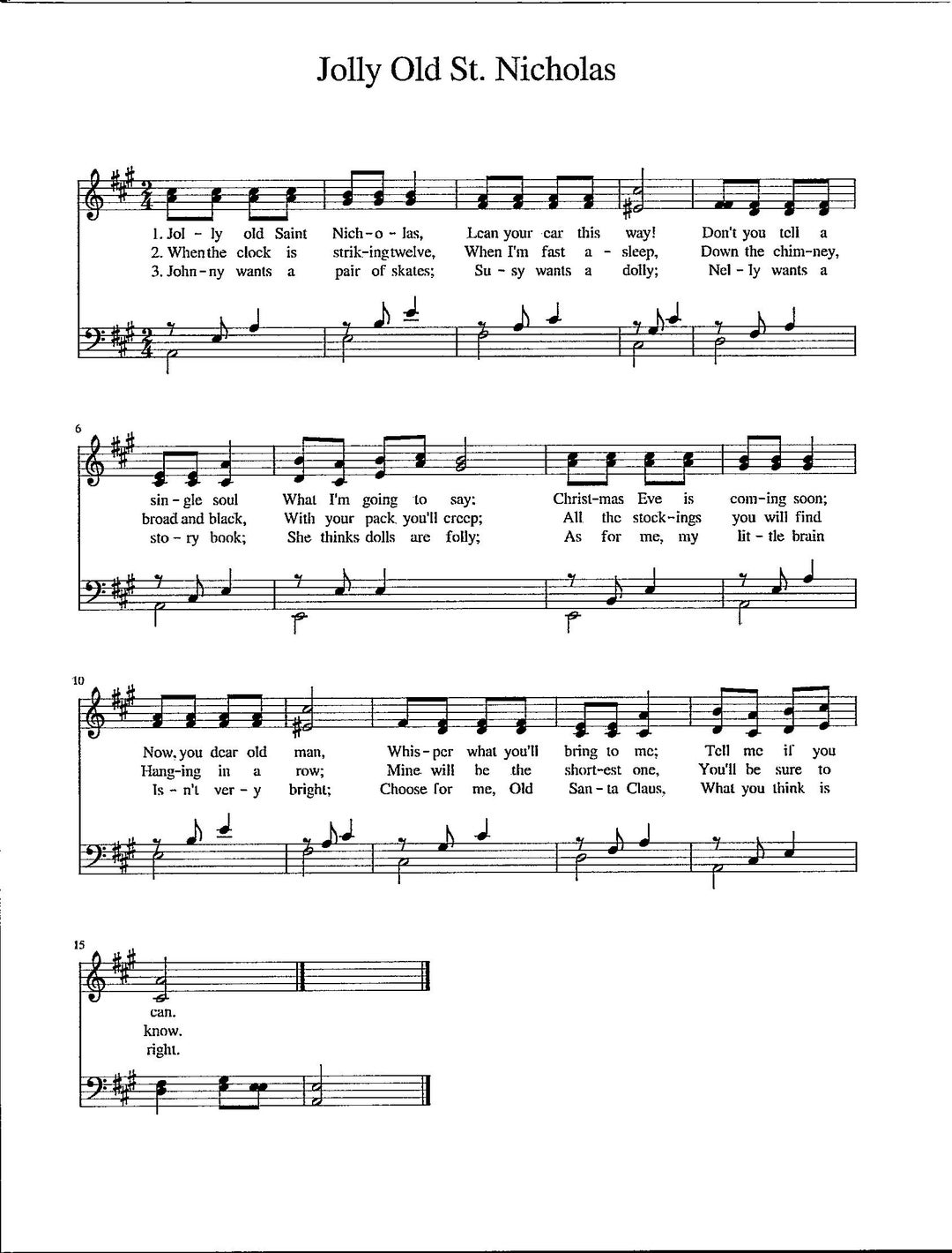 Jolly Old St. Nicholas - Digital Piano With Lyrics - Key of A - Etsy