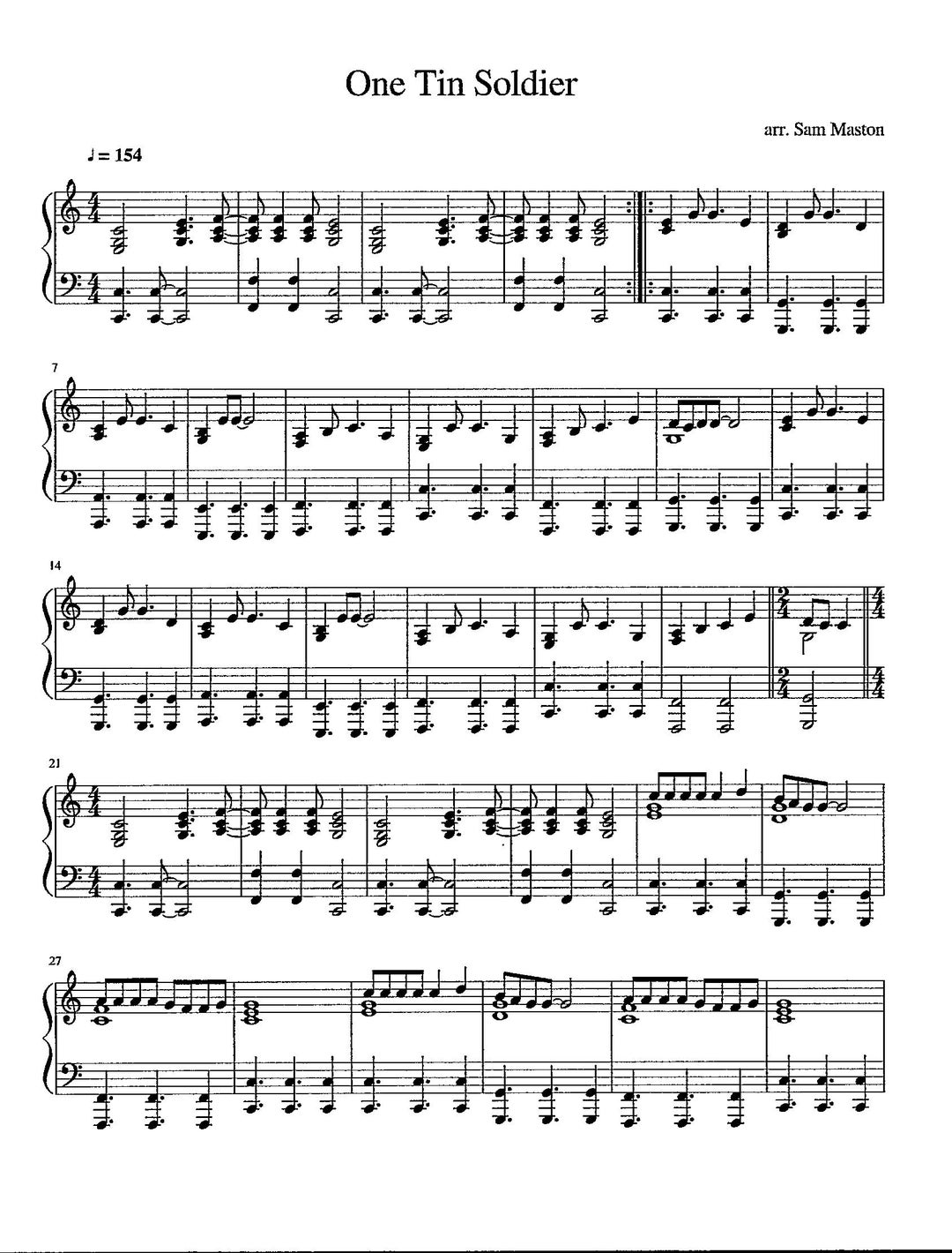 One Tin Solider - Digital Piano Solo - Key of C - Etsy