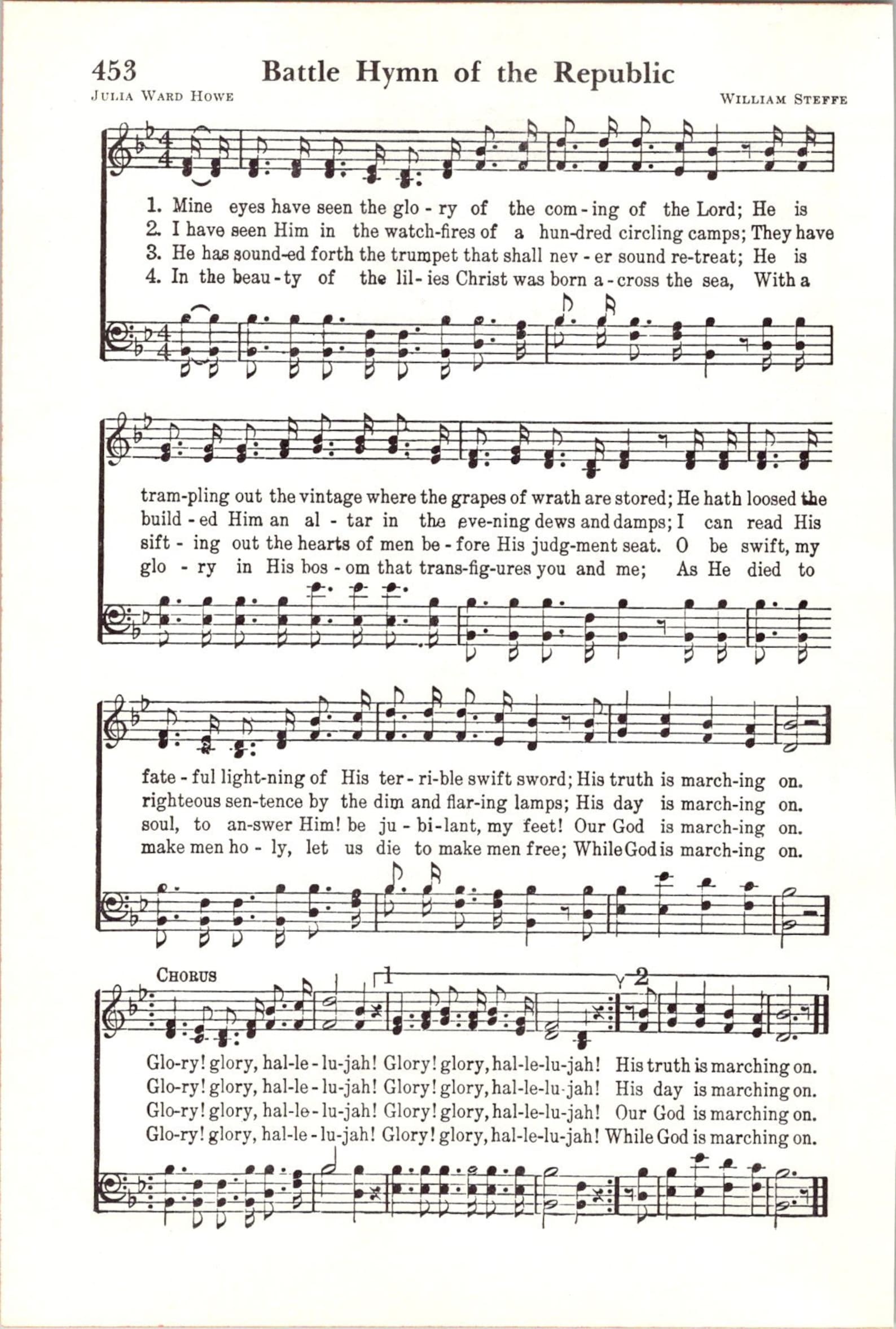 Battle Hymn of the Republic - Digital Hymn Sheet Music - Key of B Flat ...