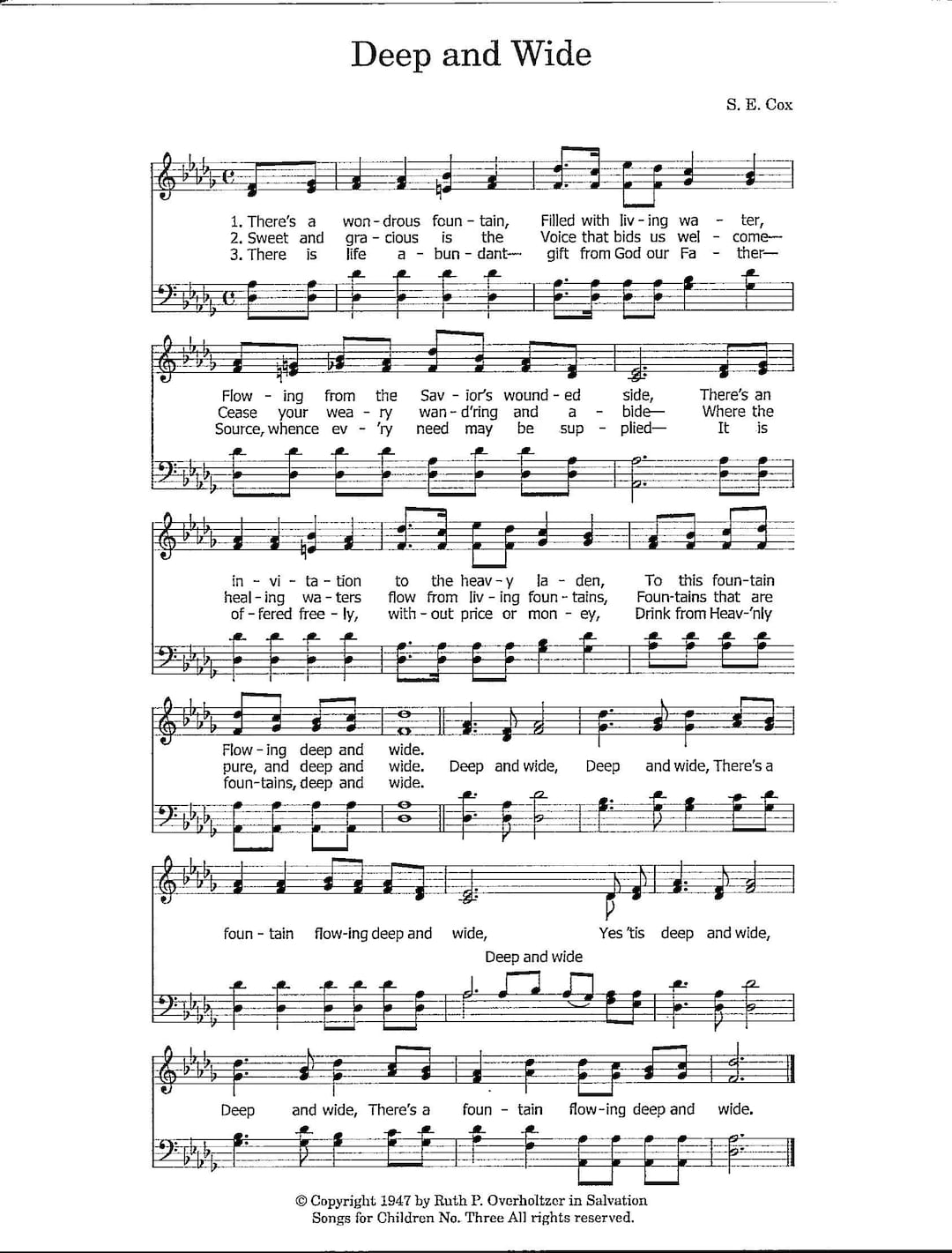 Deep and Wide Digital Printable Hymn Tune Key of D Flat - Etsy