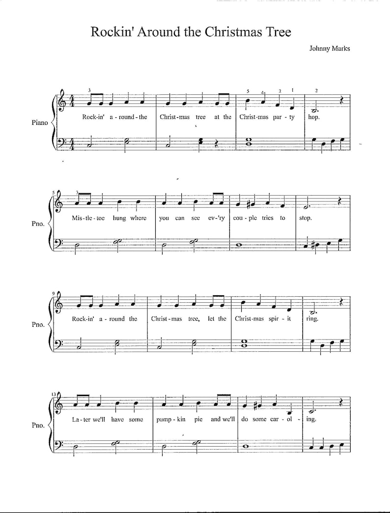 Rockin' Around the Christmas Tree - Digital Easy Piano With Lyrics ...